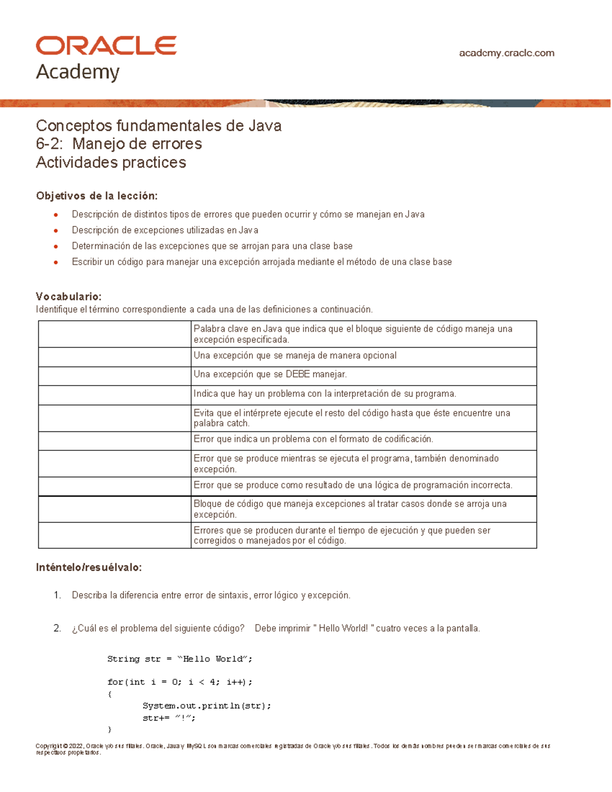 JF 6 2 Practice esp - GUIA JAVA PREPARACION PARA EXAMEN - Copyright ...