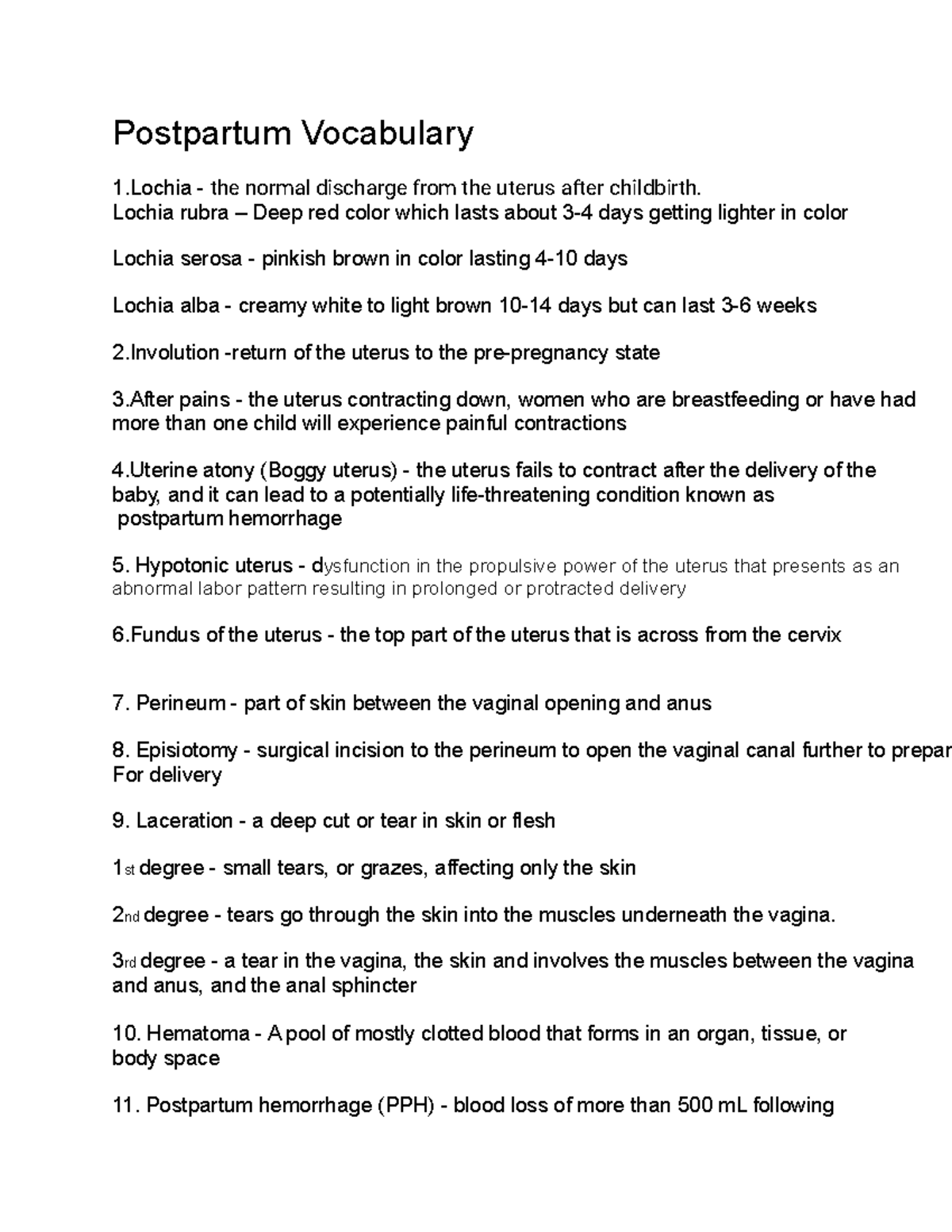 Postpartum Vocabulary- need to know for postpartum patients ...