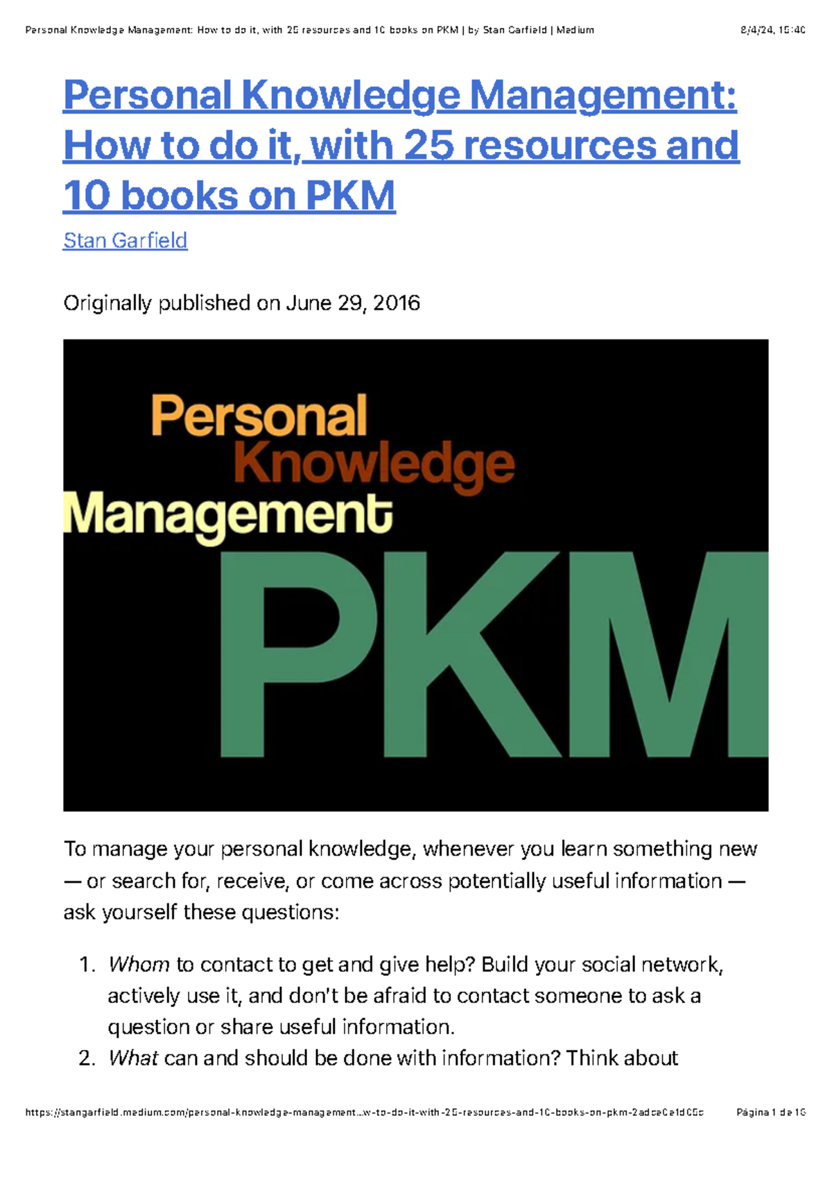 Personal Knowledge Management: How to do it, with 25 resources and 10 ...