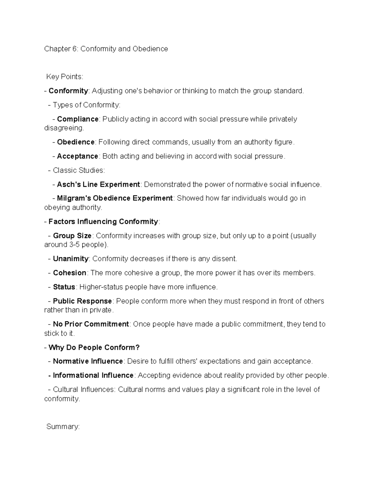 Soc-Psych-Reviewer - Reviewer - Chapter 6: Conformity and Obedience Key ...