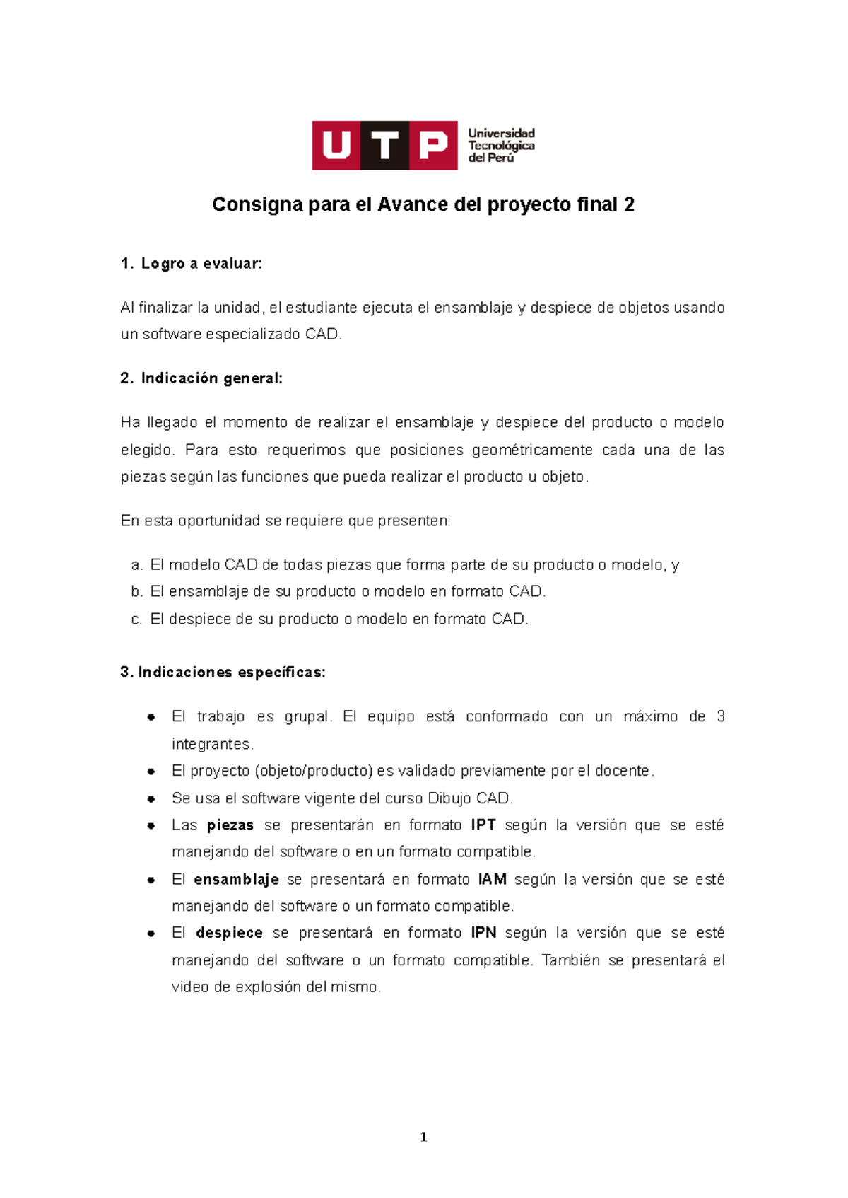 Consigna+avance - trabajo - Consigna para el Avance del proyecto final 2 1. Logro a evaluar: Al ...