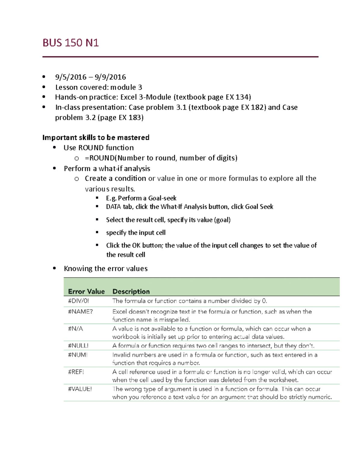 Week 3 - Lecture notes 7-9 - BUS 150 N1 Lesson covered: module 3 ...