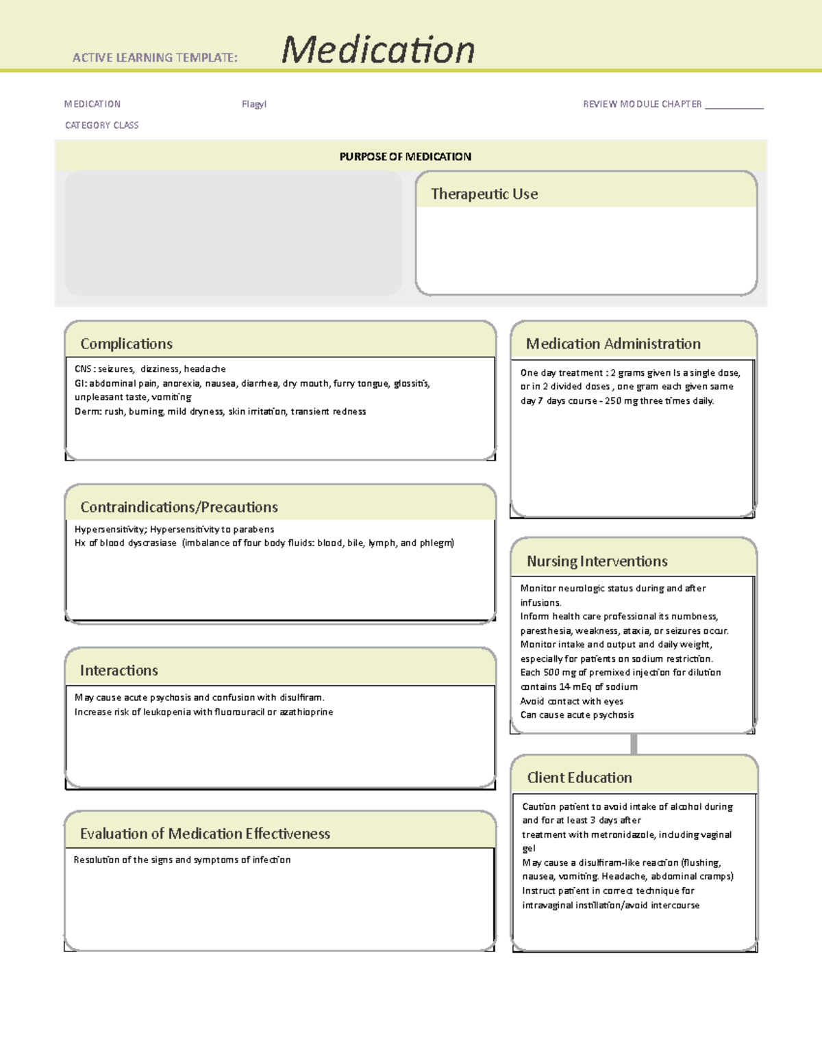 Flagyl med card peds sim - MEDICATION Flagyl REVIEW MODULE CHAPTER ...