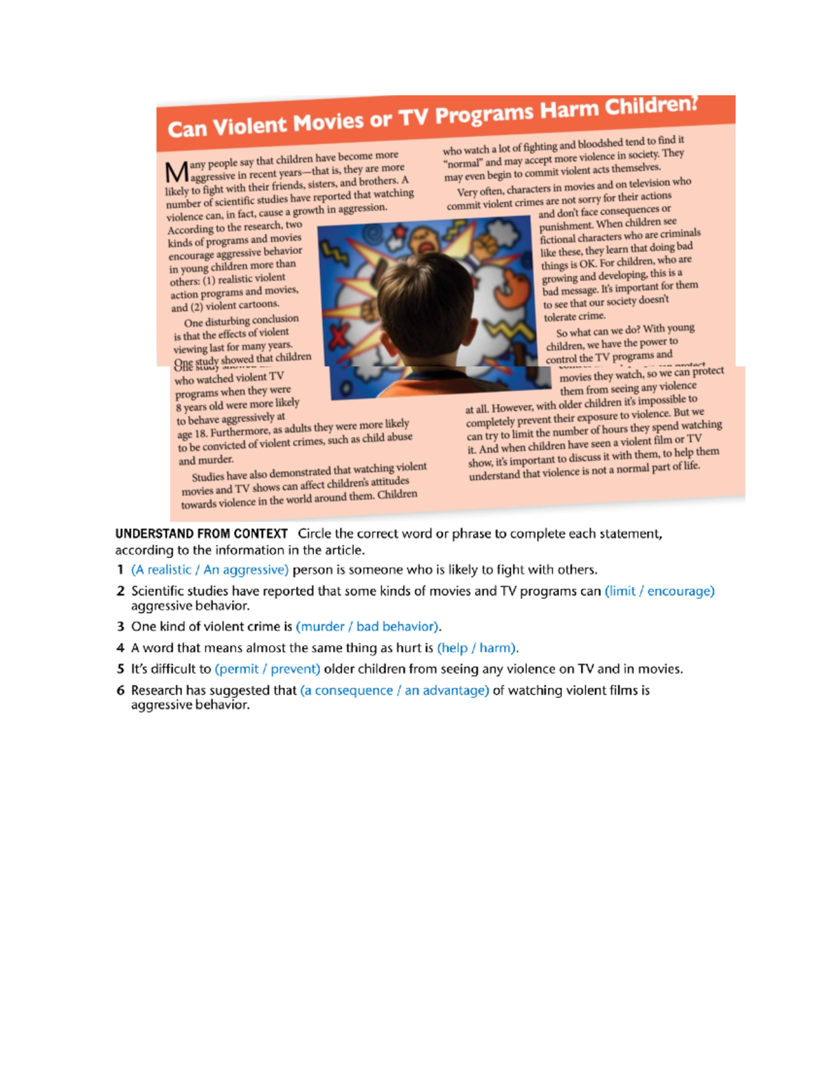 Reading violence effects - Ingles II - Studocu