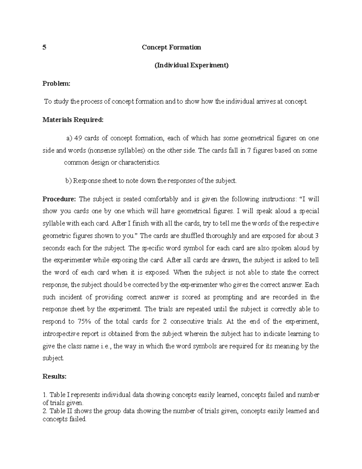 Concept Formation Blah 5 Concept Formation Individual Experiment