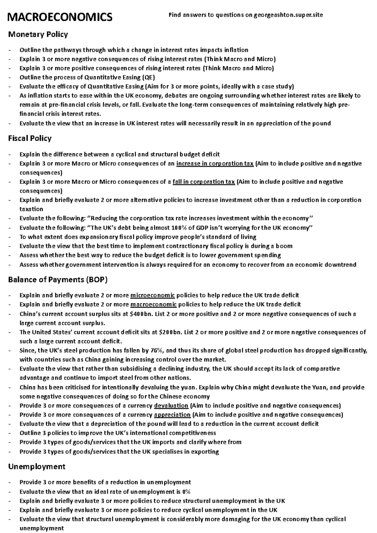 Active Revision Sheet (Compact) - Monetary Policy Outline the pathways ...