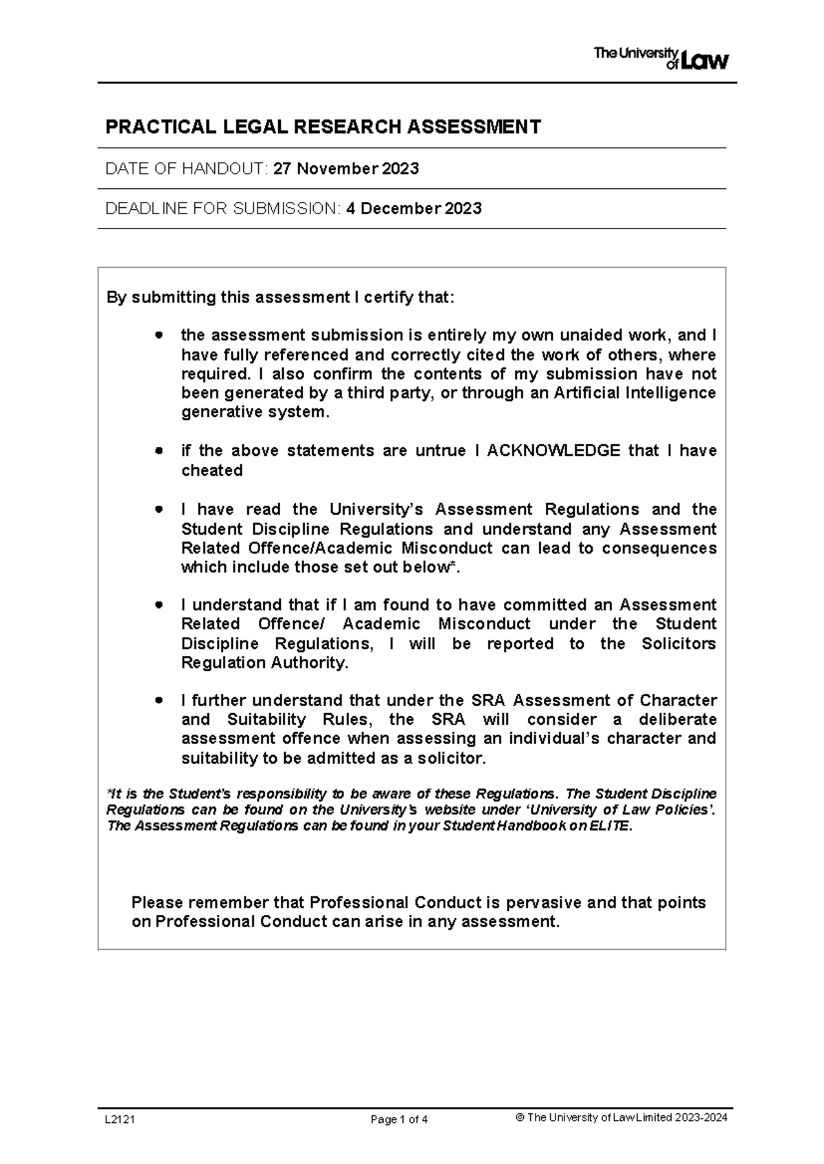 L2121 LPC PLR Nov23 paper 3 assessment final - Tagged - PRACTICAL LEGAL ...