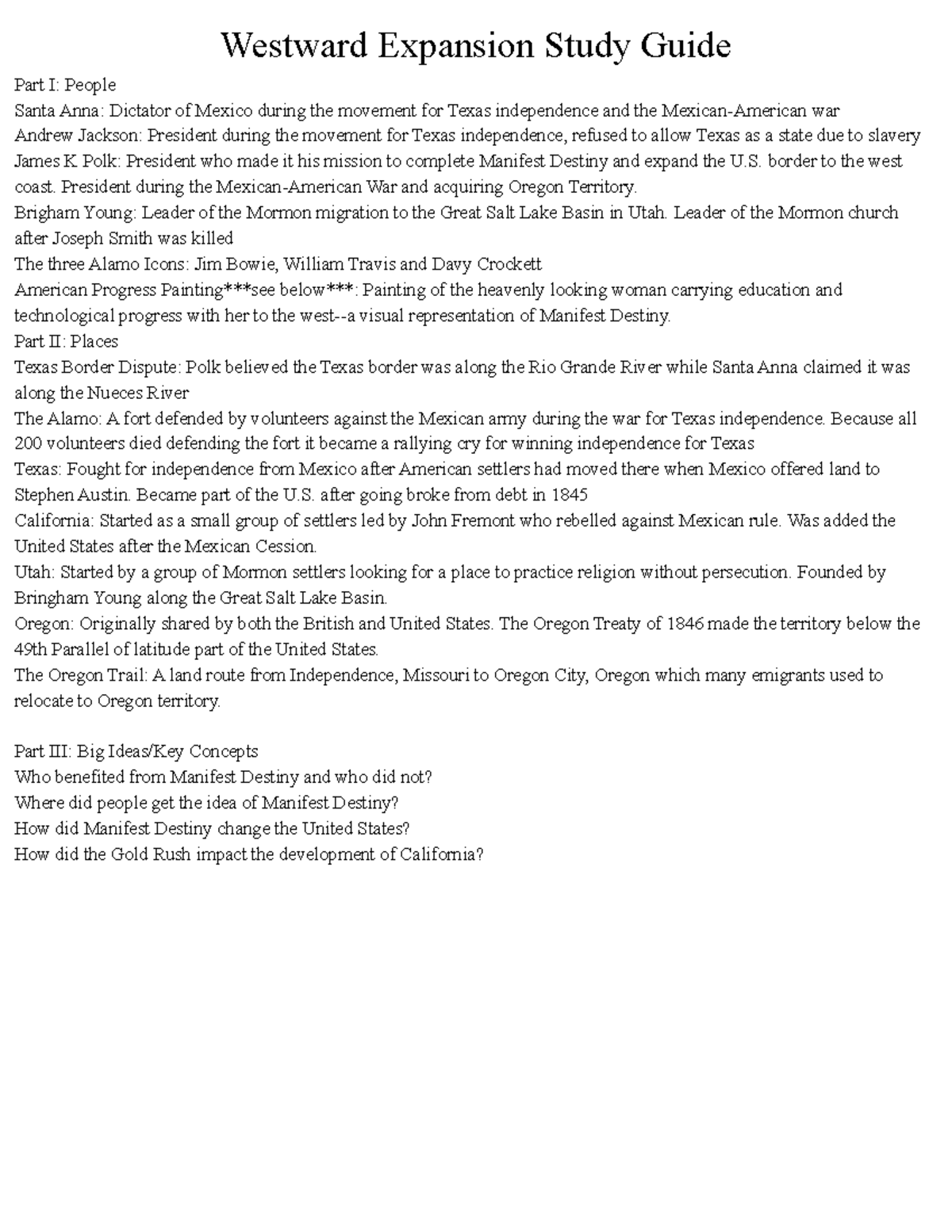 2022 Copy of Westward Expansion Study guide - Westward Expansion Study ...