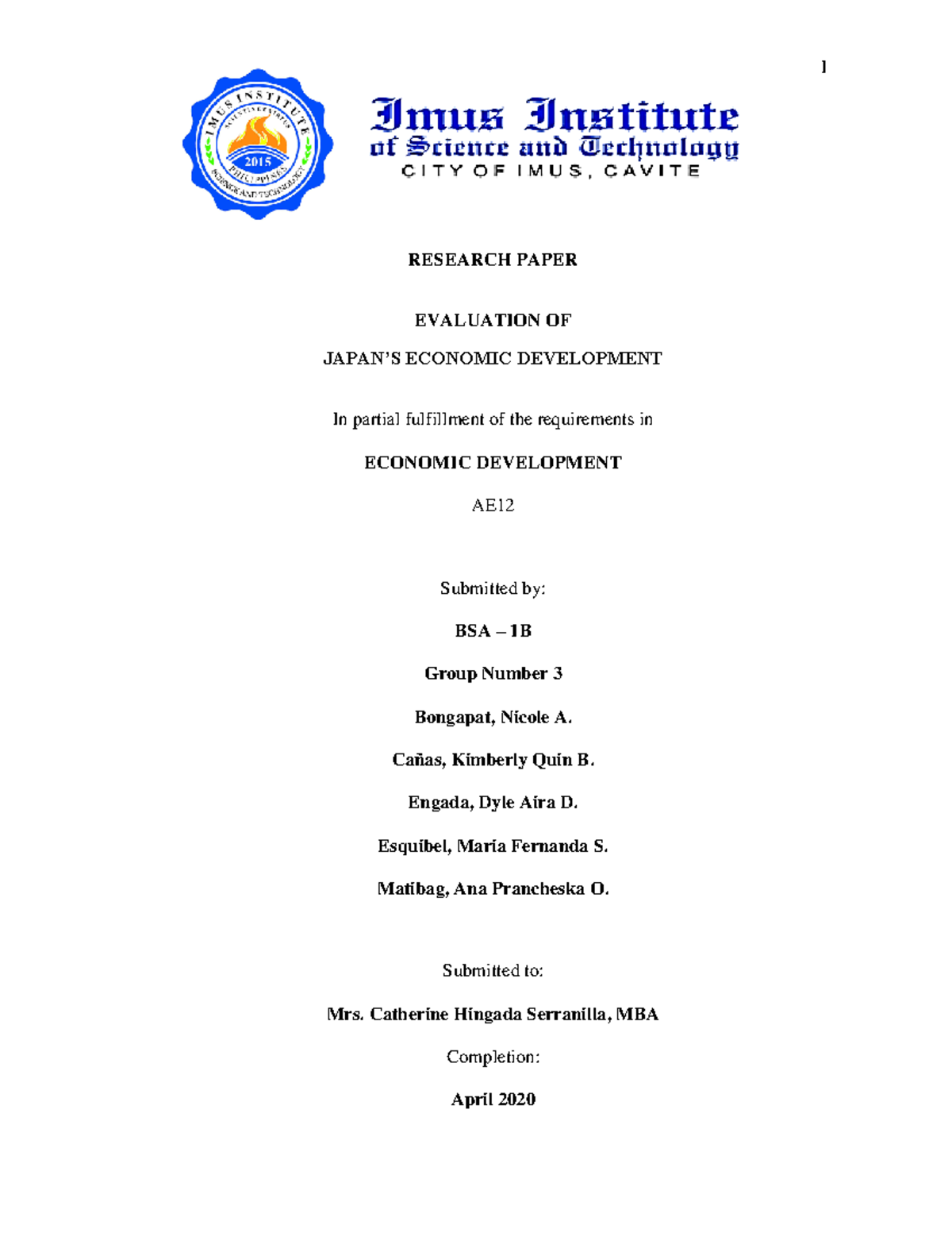 Economic Development Japan AE12 - I RESEARCH PAPER EVALUATION OF JAPAN ...