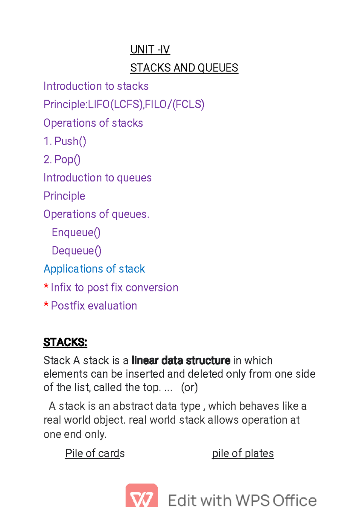 Stack c - Accurate notes compressed version of new nice concepts - UNIT ...