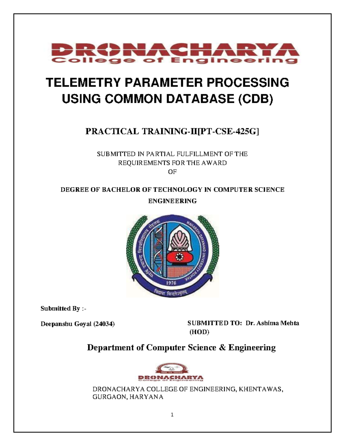 24034 Deepanshu - practical training report - TELEMETRY PARAMETER PROCESSING USING COMMON ...