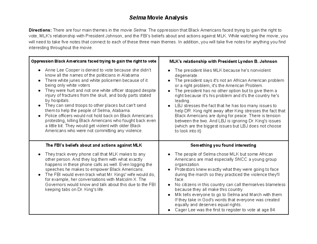 Selma Movie Analysis - Studocu