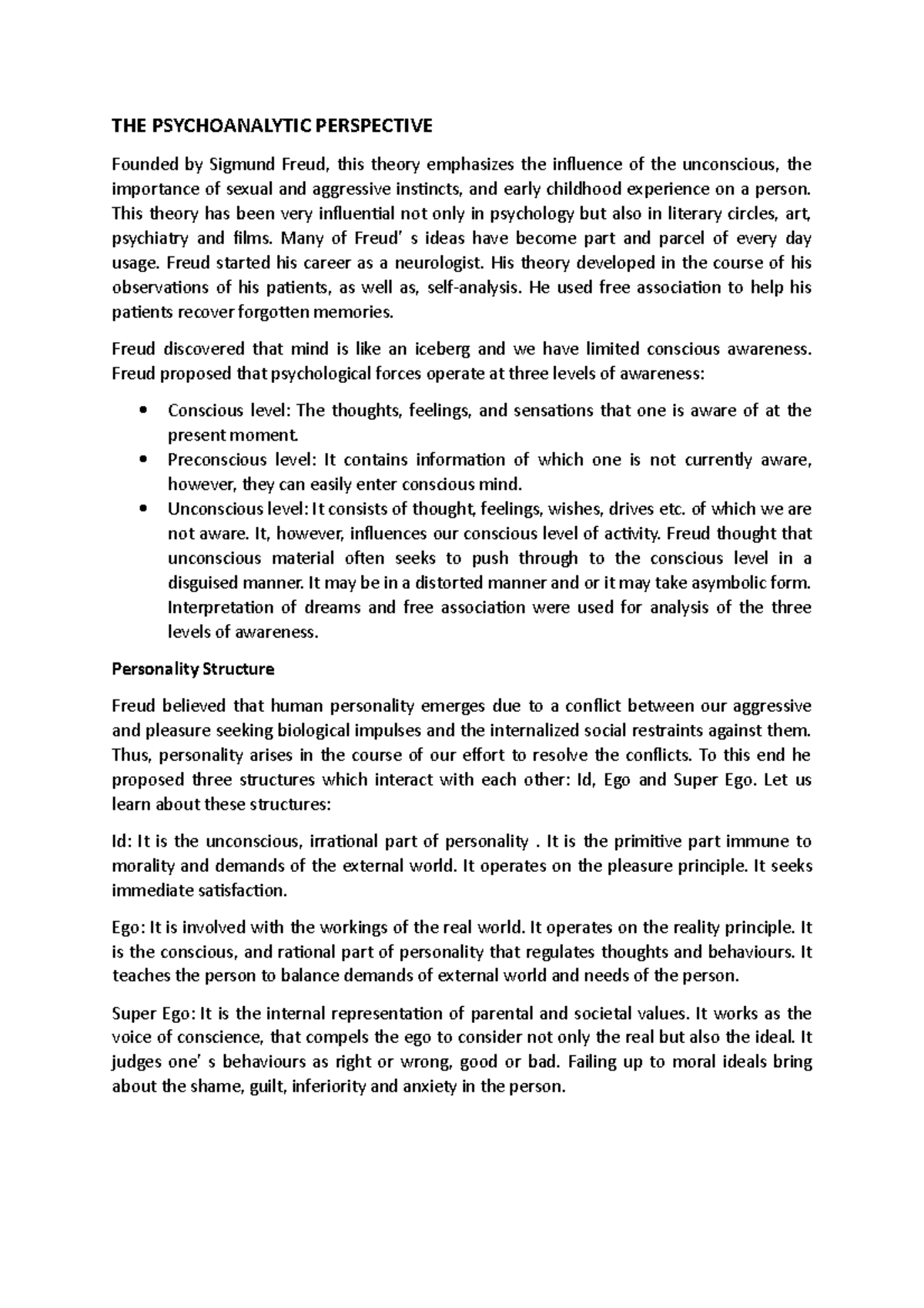 THE Psychoanalytic Perspective - THE PSYCHOANALYTIC PERSPECTIVE Founded ...