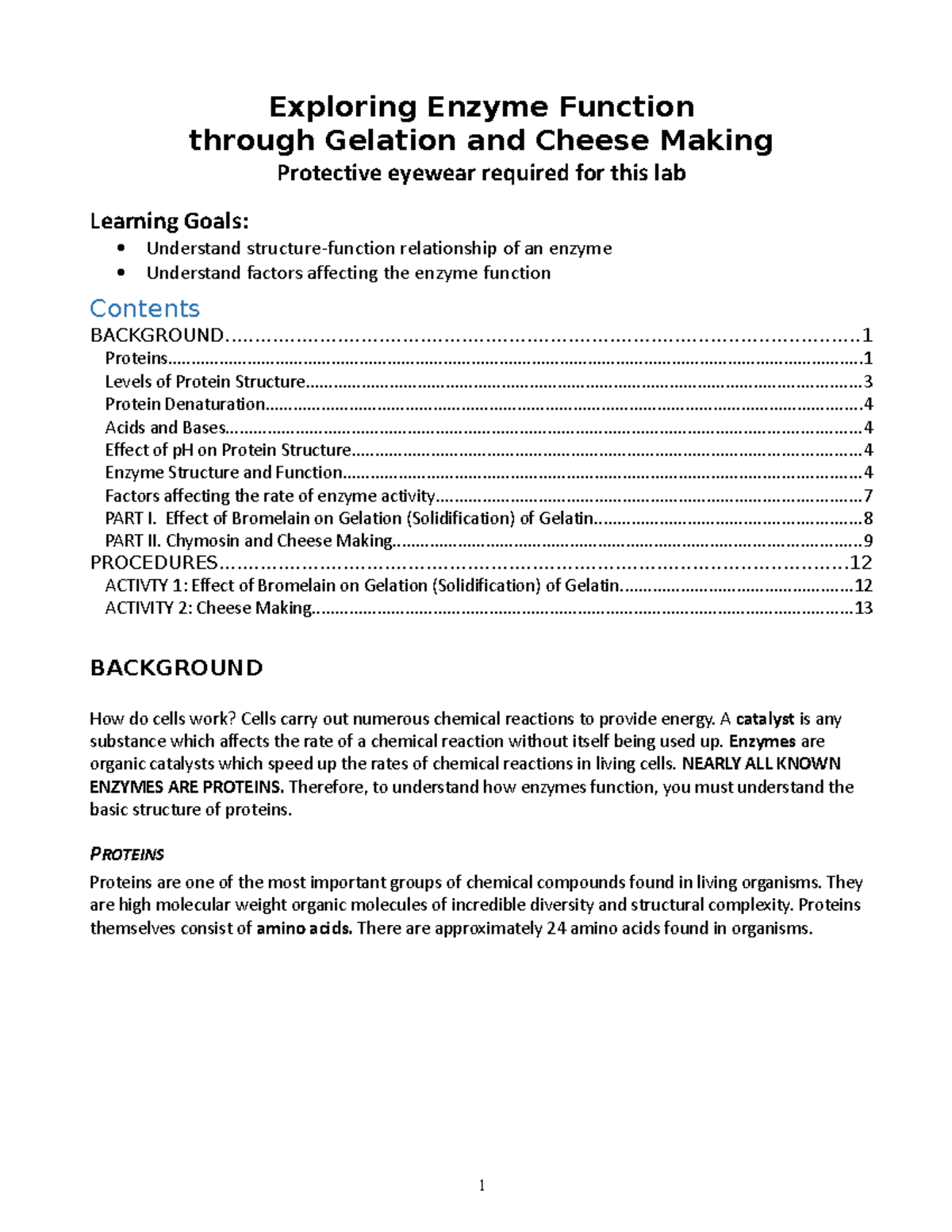 F21 05 Enzyme Function Packet - Exploring Enzyme Function through ...