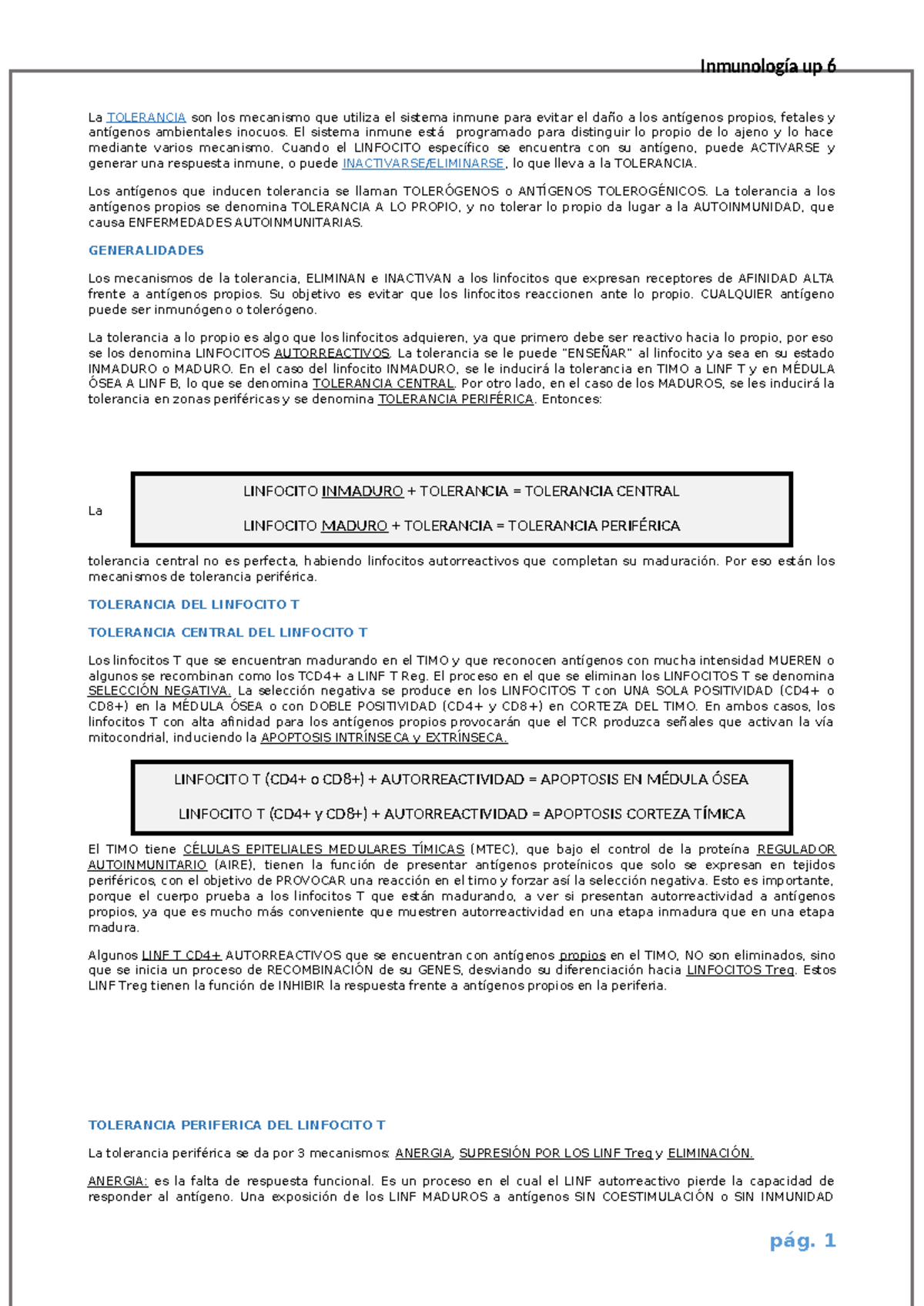 Inmuno UP 6 - Inmunología up 6 La TOLERANCIA son los mecanismo que ...