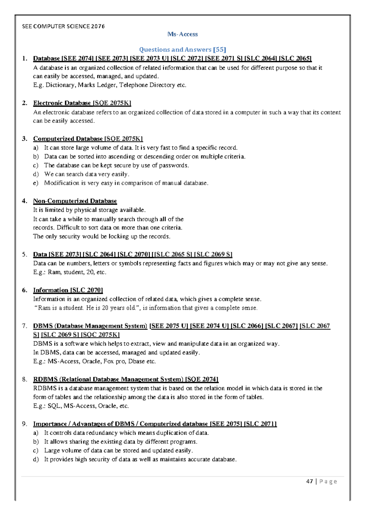 25577180 - lecture notes - Ms-Access Questions and Answers [55] 1 ...