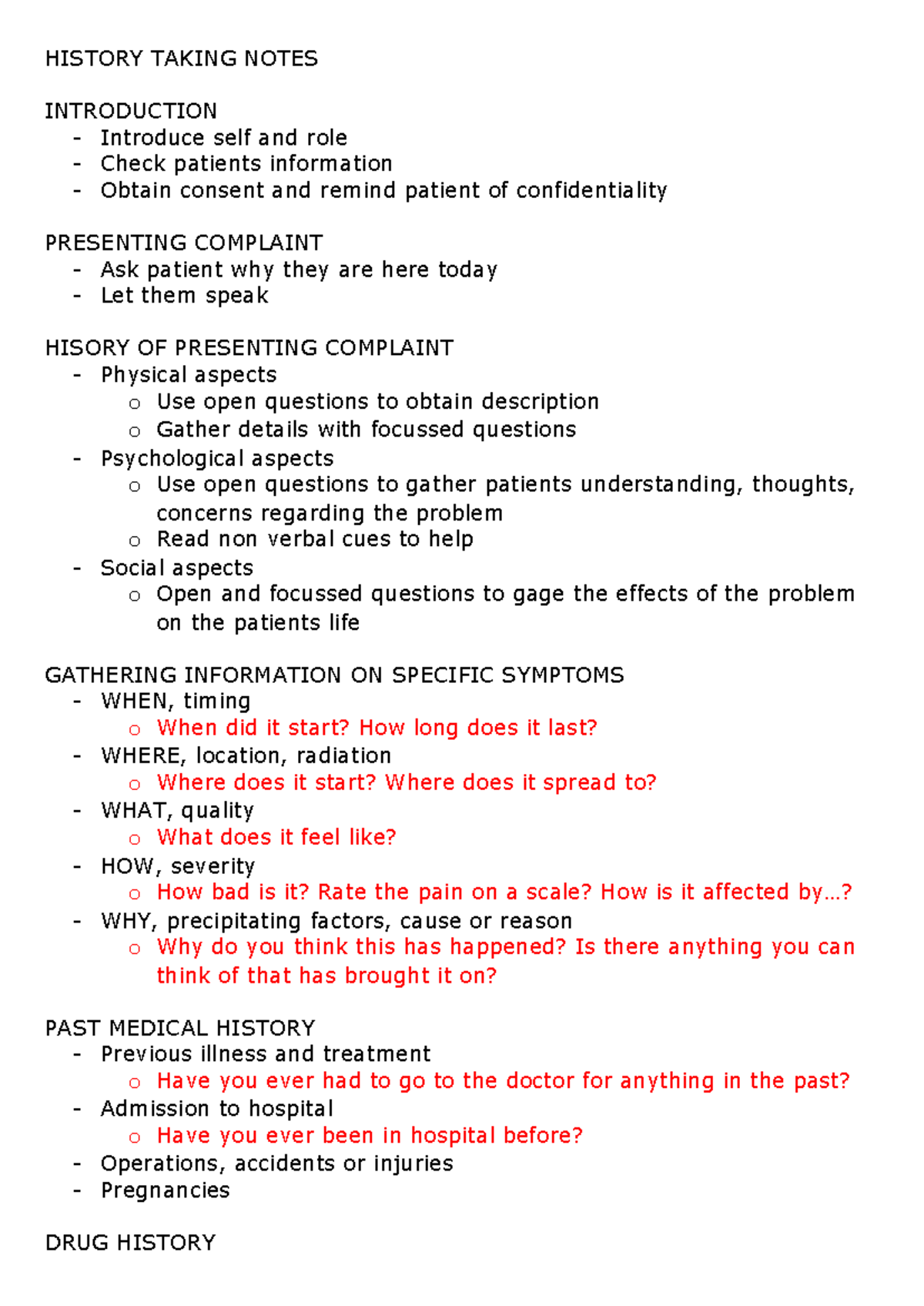 History Taking Notes - osce - HISTORY TAKING NOTES INTRODUCTION ...