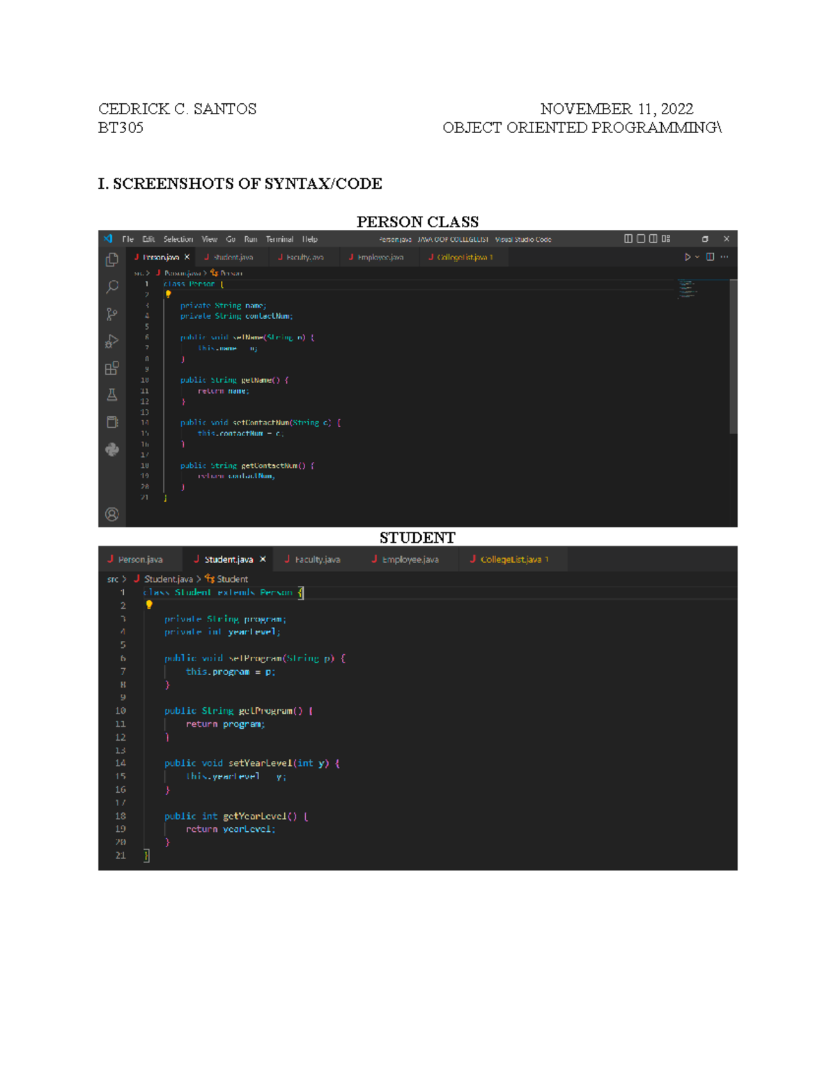 Santos Cedrick 06 Hands on Activity 1 - ARG - CEDRICK C. SANTOS NOVEMBER 11, 2022 BT305 OBJECT ...