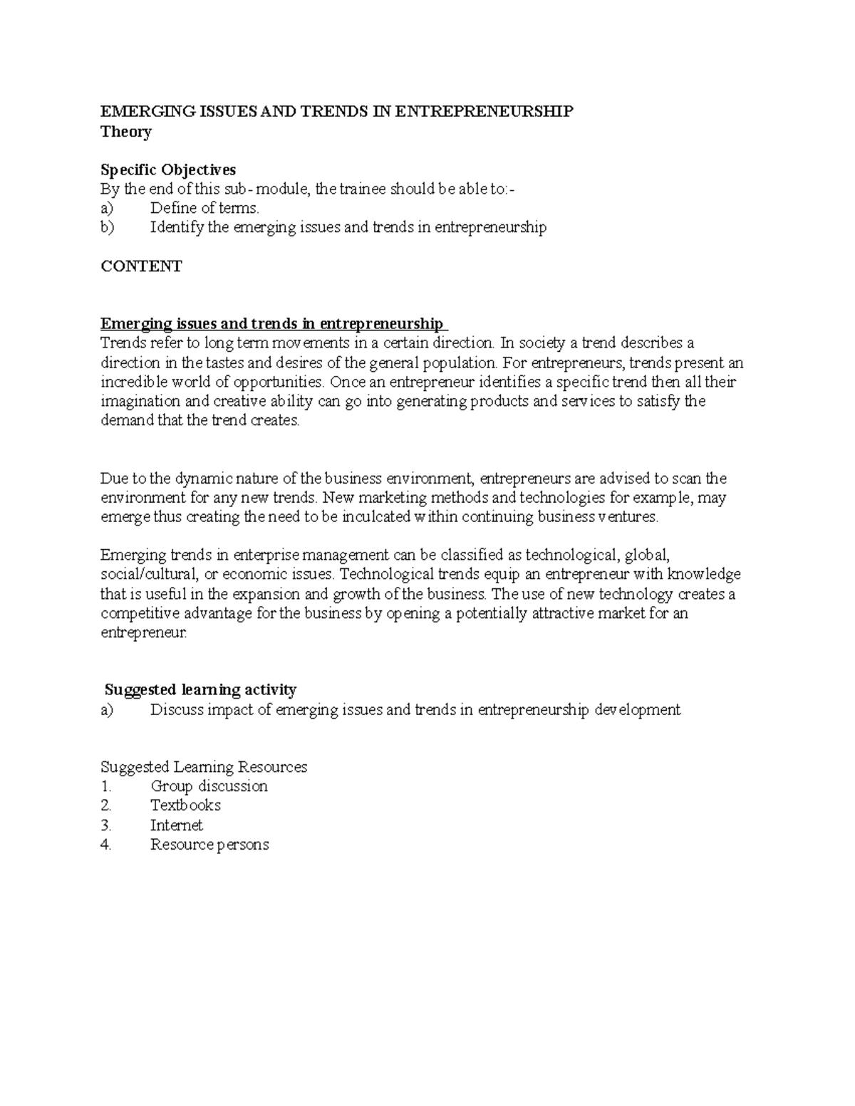 Emerging Issues AND Trends IN Entrepreneurship - EMERGING ISSUES AND ...