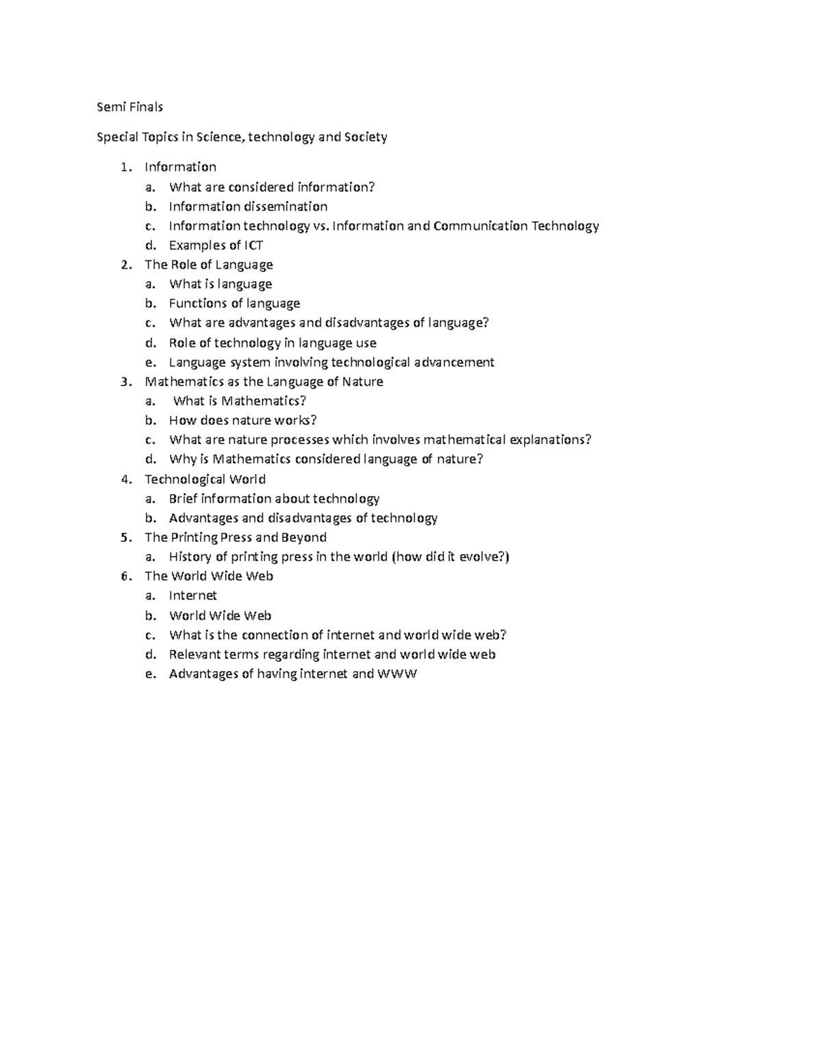 STS semifinals content - Semi Finals Special Topics in Science ...