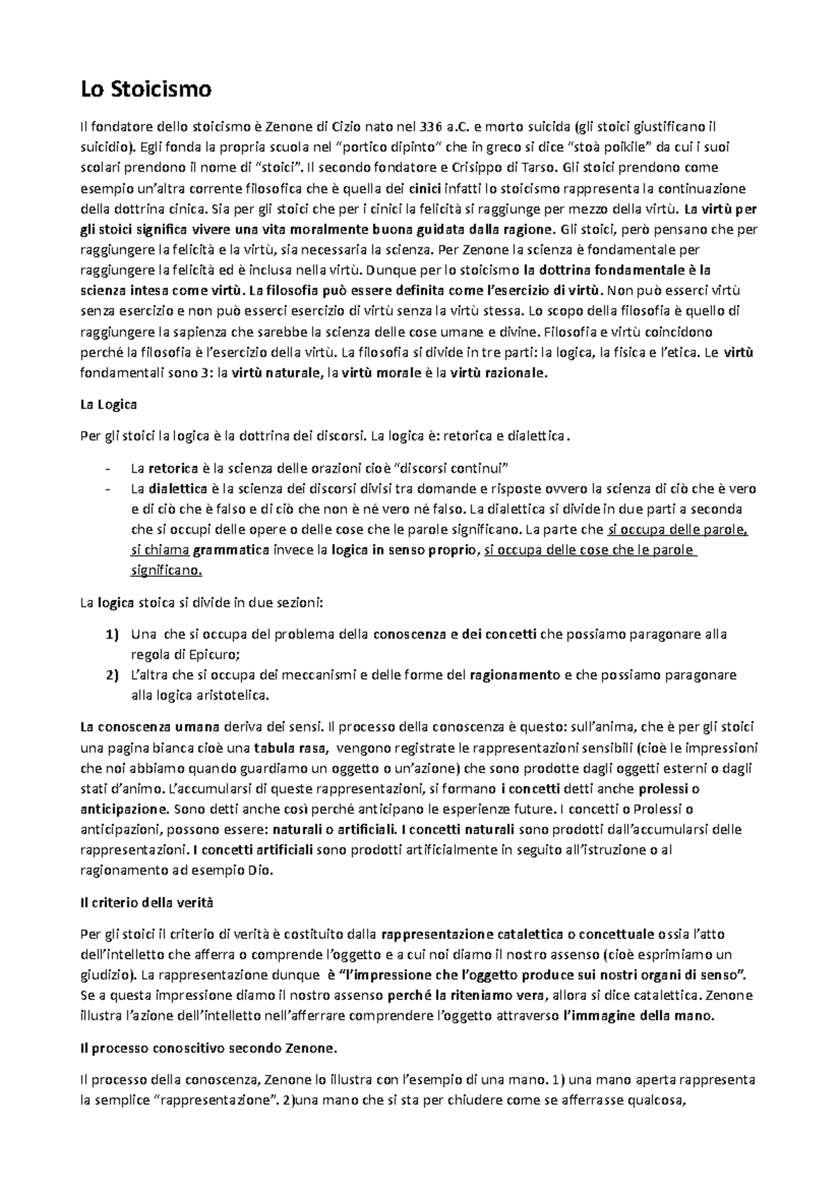 Lo stoicismo riassunto - Lo Stoicismo Il fondatore dello stoicismo è ...