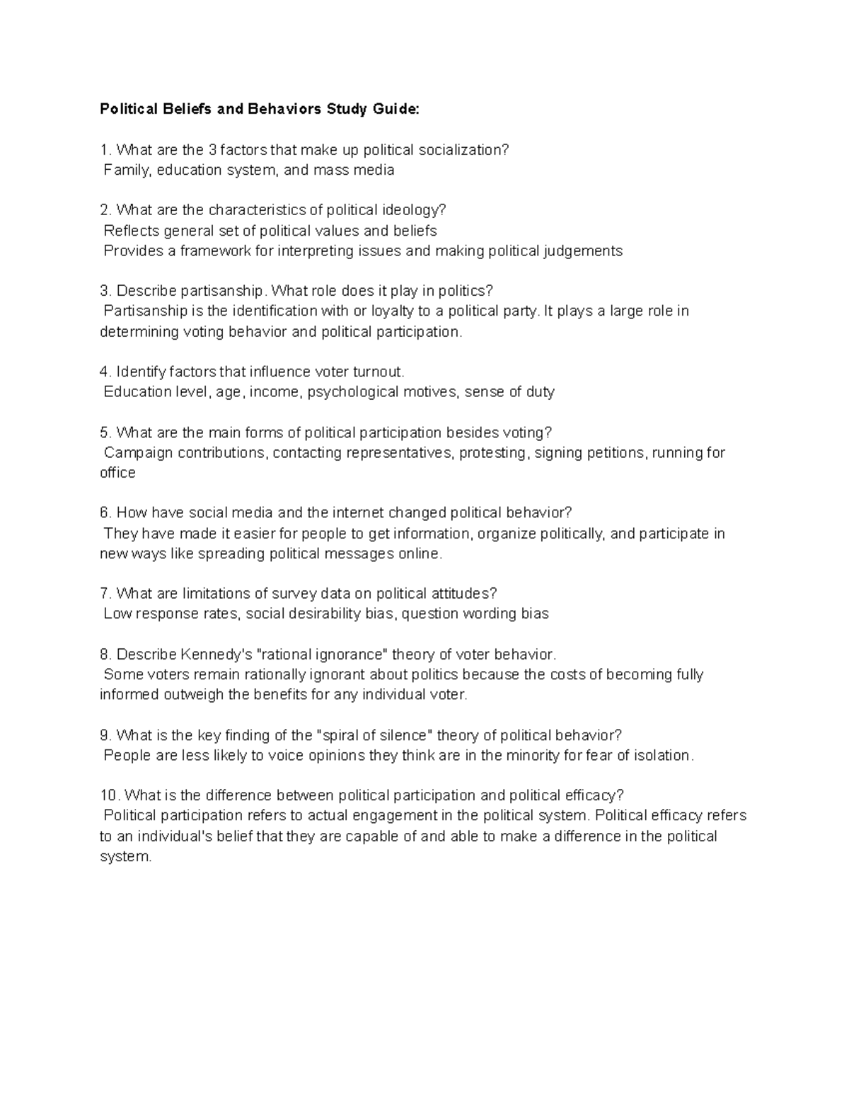 Political Beliefs and Behaviors Study Guide - What role does it play in ...