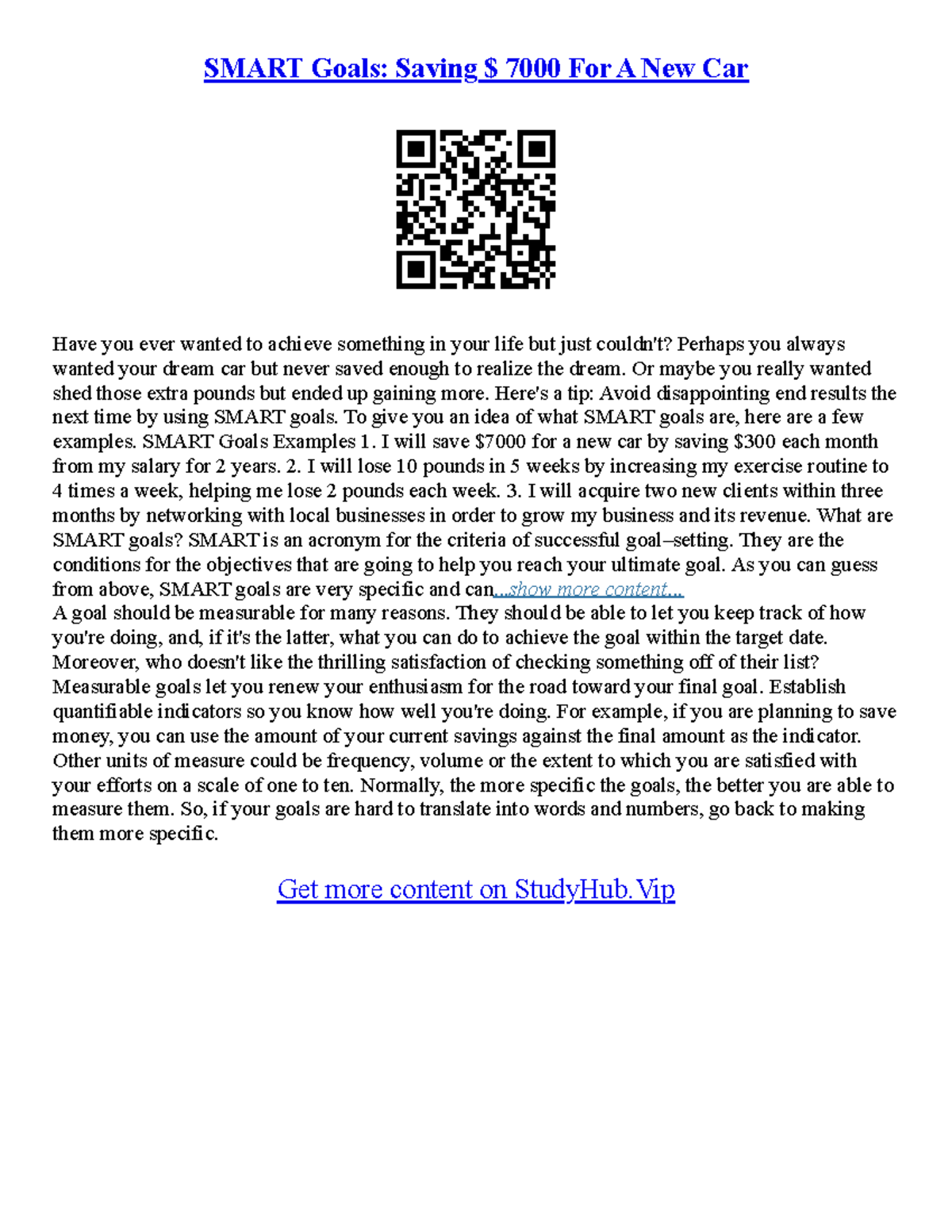 Goal Essay Examples - SMART Goals: Saving $ 7000 For A New Car Have you ...