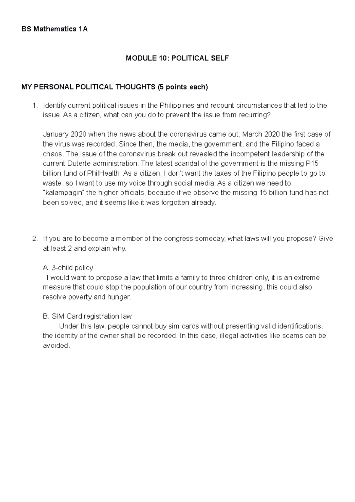 Understanding the Self Module 10-14 Answers(political self, digital ...