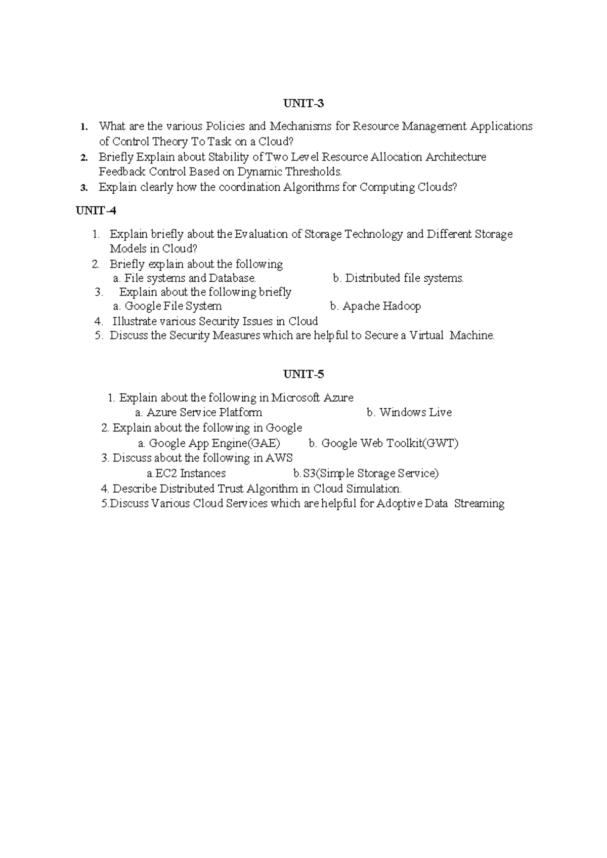 Mid2 MTech CC - paper - UNIT- 1. What are the various Policies and Mechanisms for Resource - Studocu