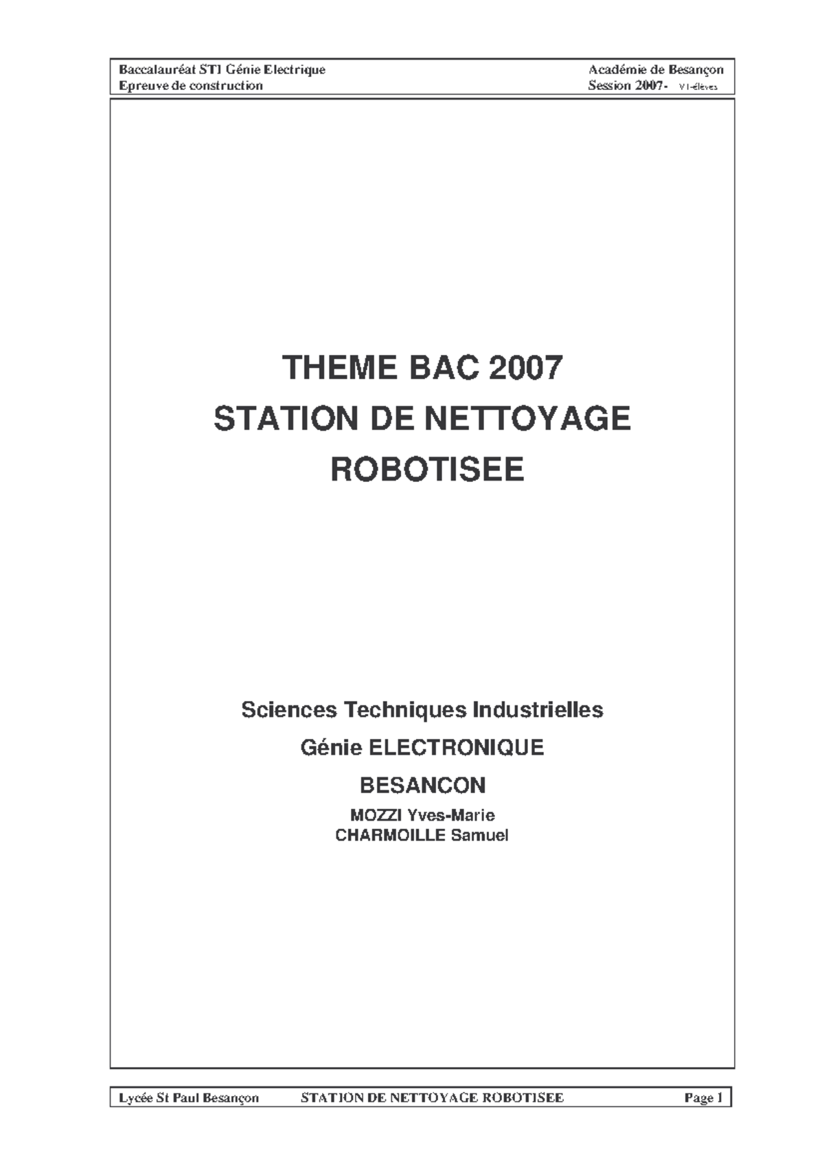Sujet Bac 2007 Aspirateur Robot - Epreuve de construction Session 2007 ...