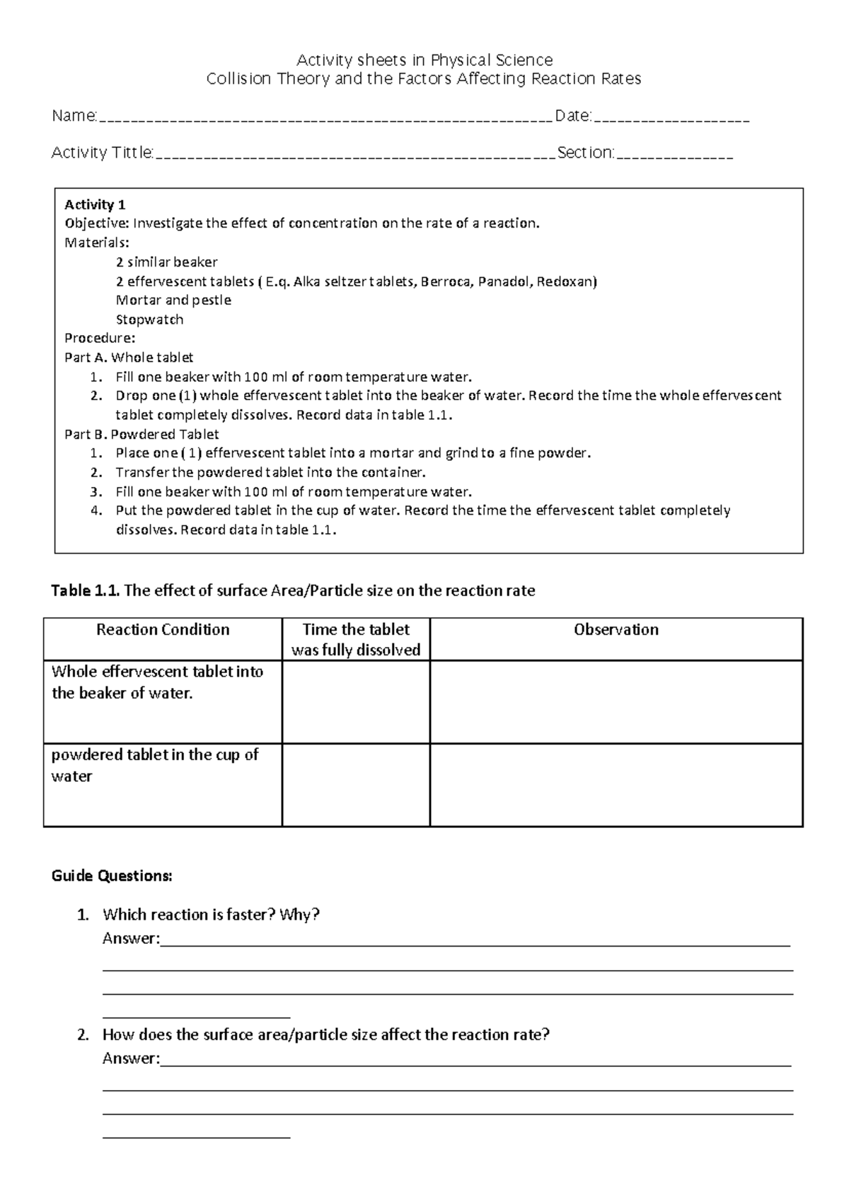 Activity sheets in Physical Science - Activity sheets in Physical ...