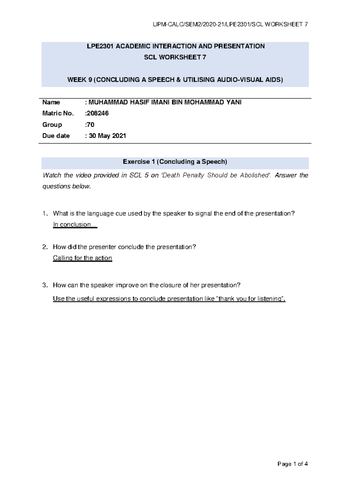 LPE2301 SCL Worksheet 7 SEM2812793791283798927219 01293898 - LPE2301 ...
