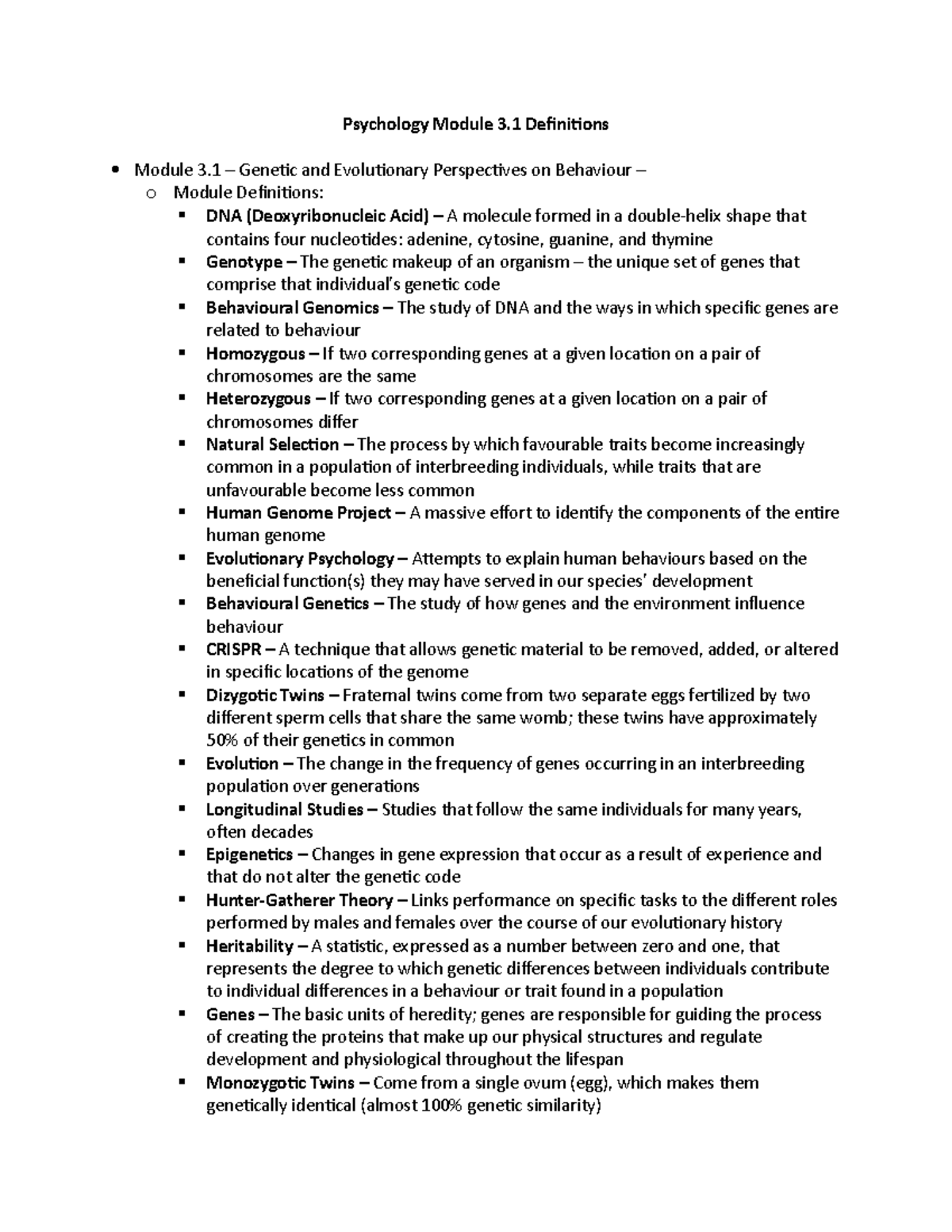 Psychology Module 3.1 Definitions - Psychology Module 3 Deiniions ...