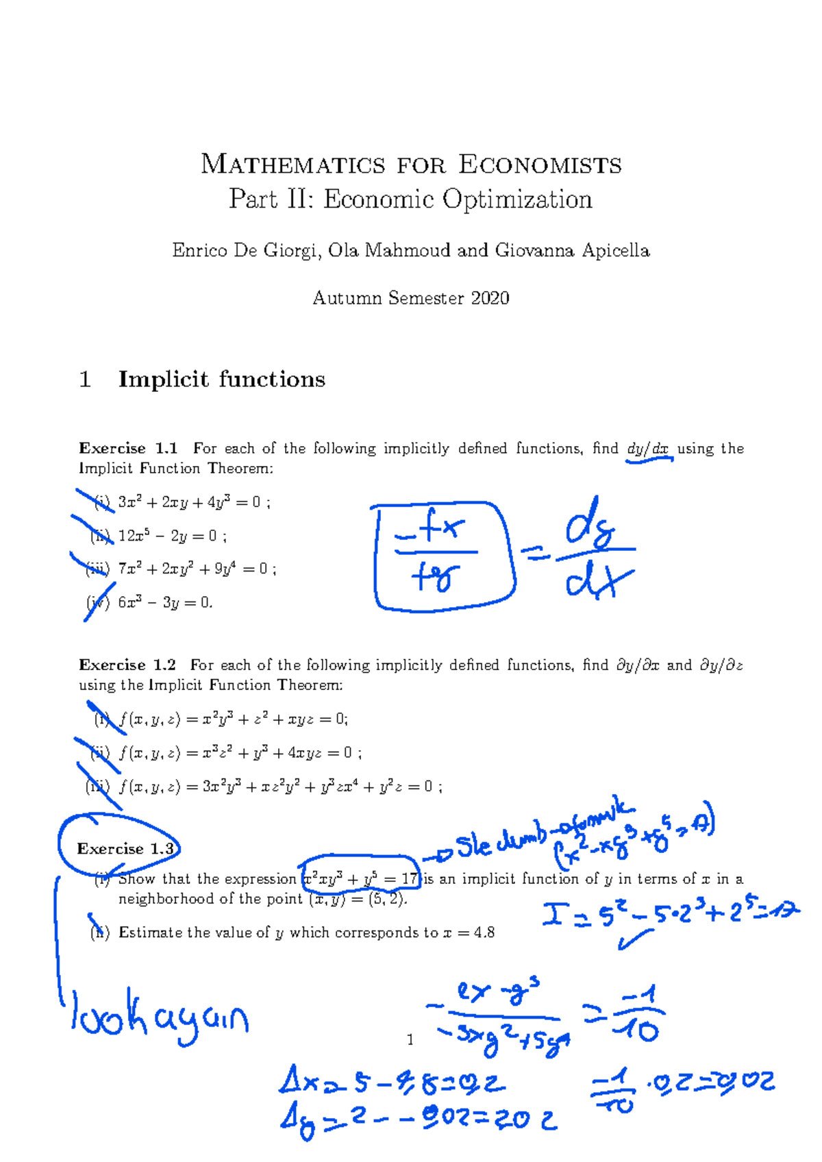 Math Econ Exercises Lecture 4b - Mathematics for Economists Part II: Economic Optimization ...