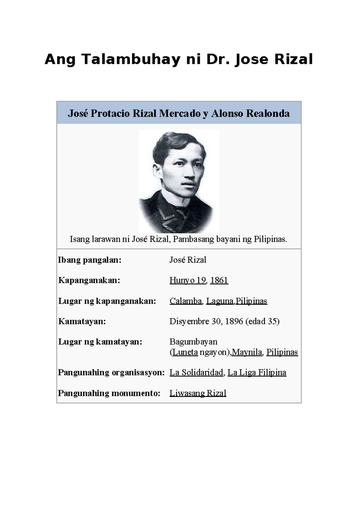 159625348 Ang Talambuhay Ni Dr Jose Rizal - Ang Talambuhay ni Dr. Jose ...