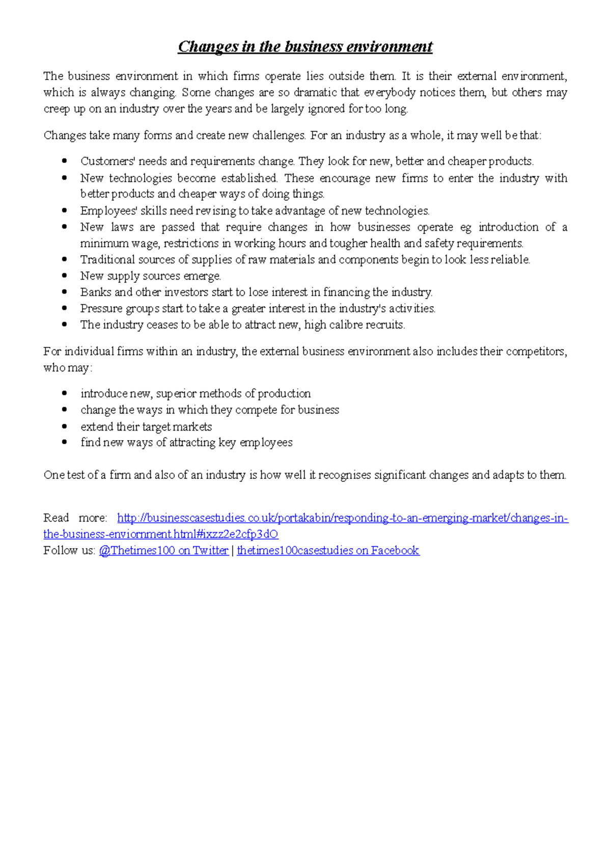 Chapter 1 - Changes in the business environment - Changes in the ...