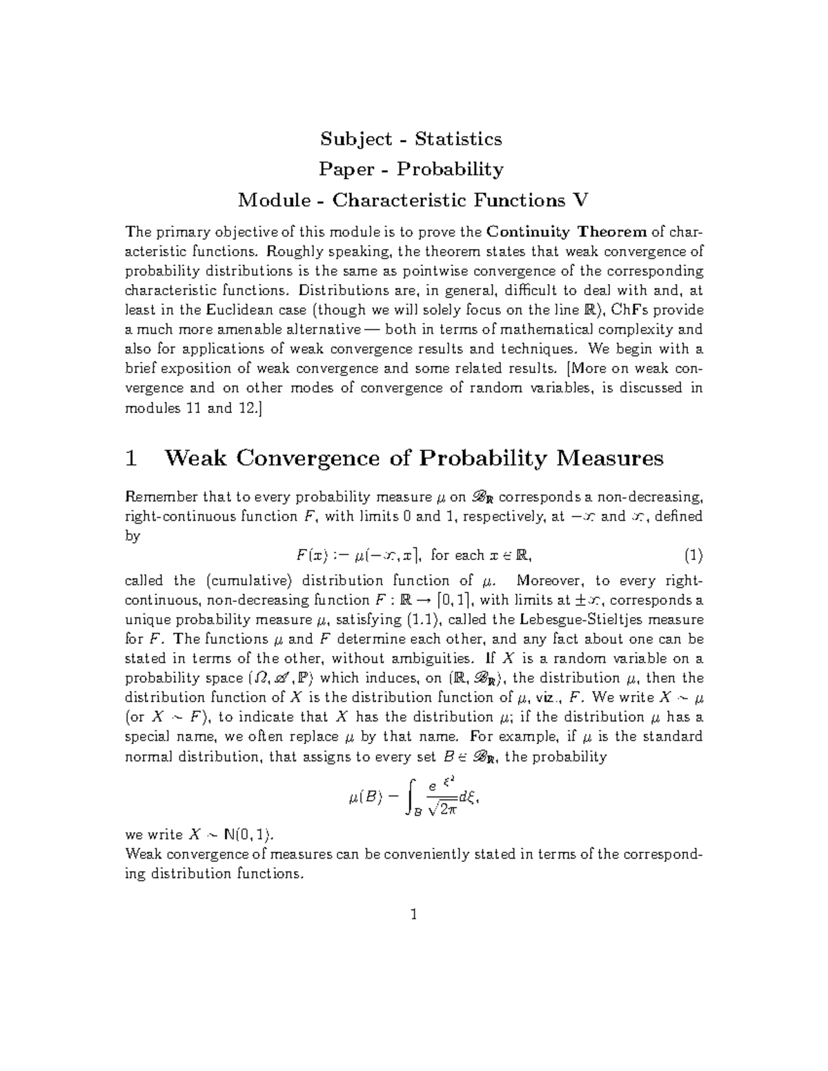 Probability - Characteristic Functions-5 - probability 1 - Studocu