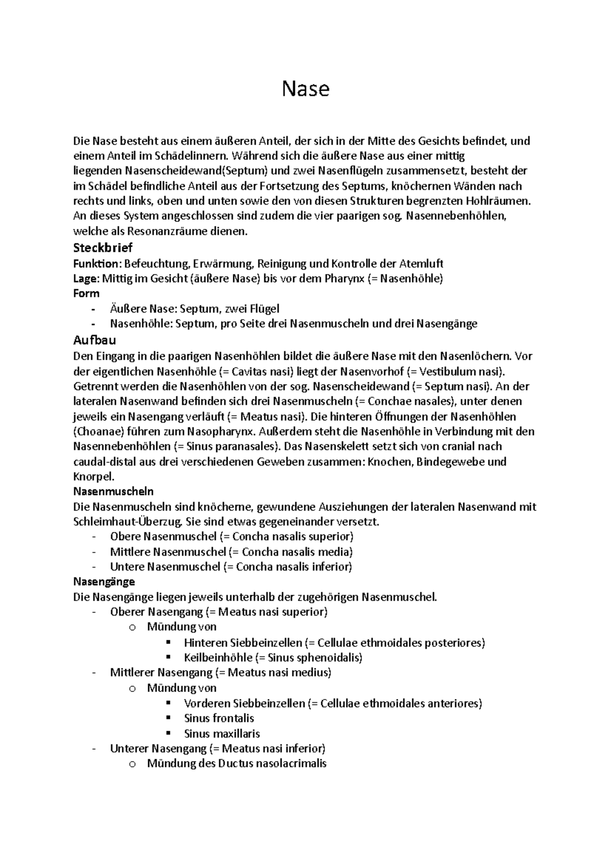 Nase - Anatomie der Nase für HNO für Zahnmediziner - Nase Die Nase ...