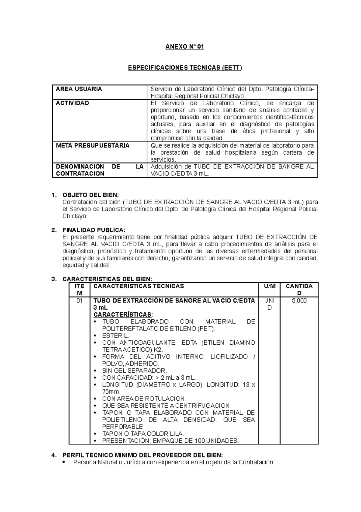 Modelo EETT Corregido - Trabajo - ANEXO N° 01 ESPECIFICACIONES TECNICAS (EETT) AREA USUARIA ...