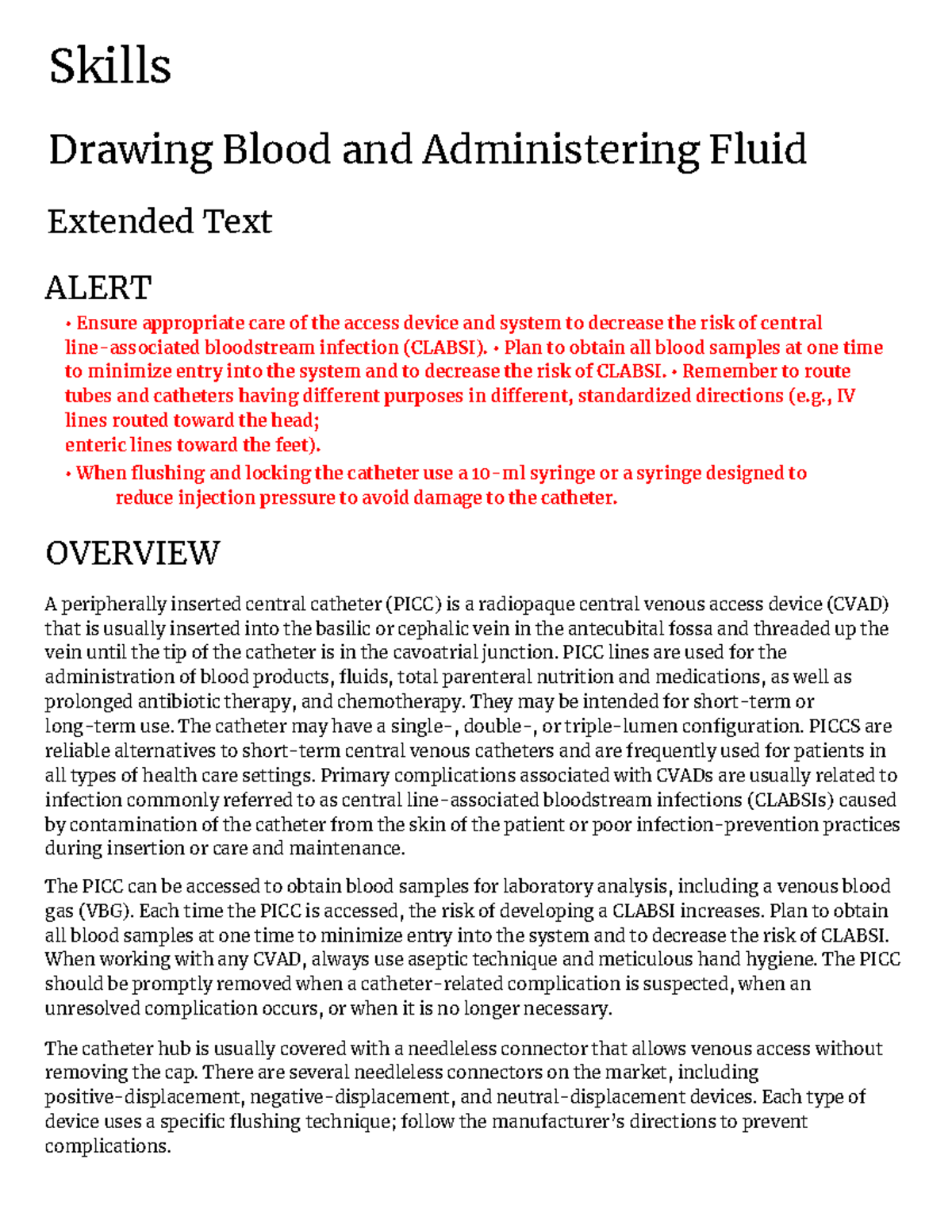 Drawing Blood and Administering Fluid - Skills Drawing Blood and ...