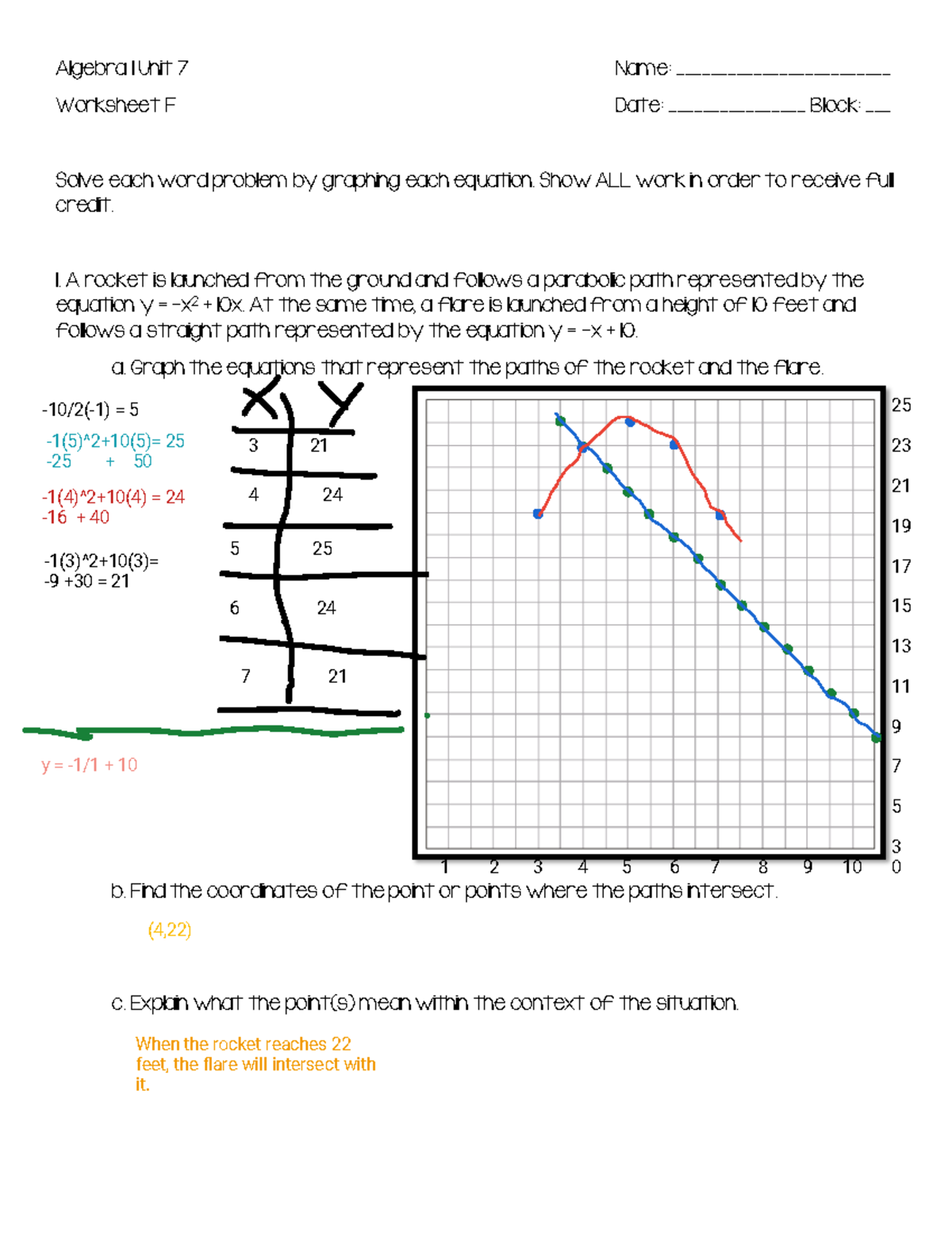 Worksheet+F - This is an answer key to Homework F - Algebra 1 Unit 7 ...