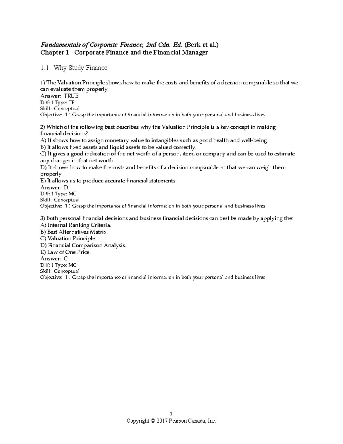 Chapter 1 - Fundamentals of Corporate Finance, 2nd Cdn. Ed. (Berk et al ...
