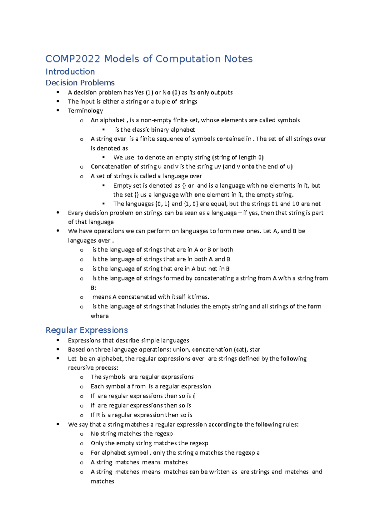 COMP2022 Models of Computation Notes - COMP2022 Models of Computation ...