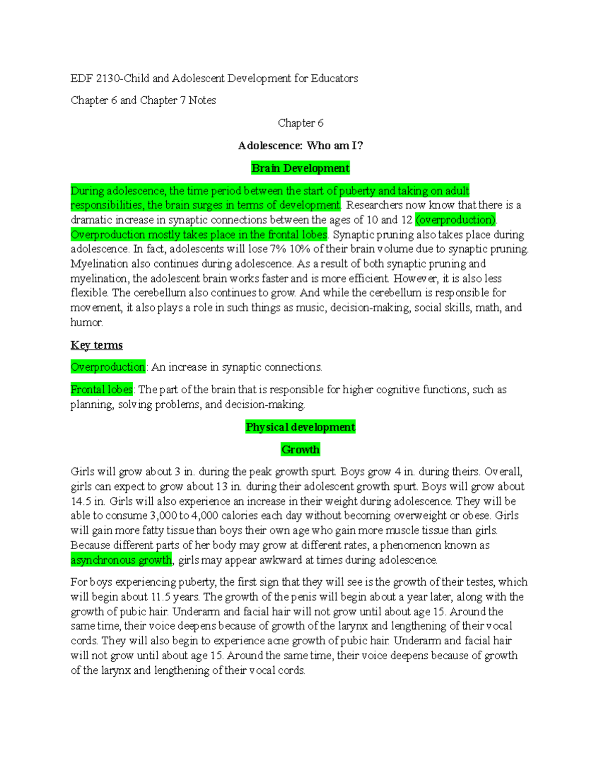 Chapters 6 and 7 Notes - EDF 2130-Child and Adolescent Development for ...