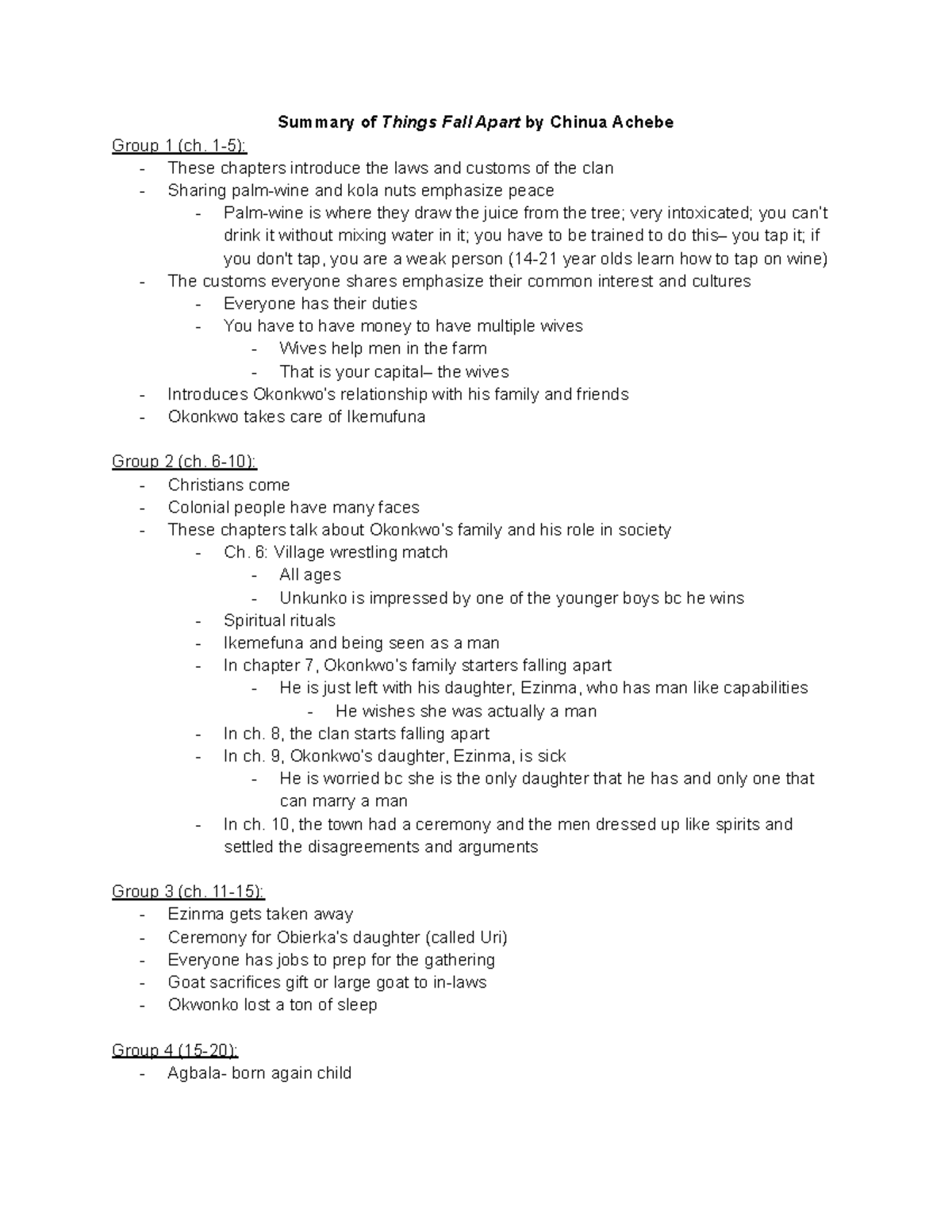 Things Fall Apart Book Summary - Summary of Things Fall Apart by Chinua ...