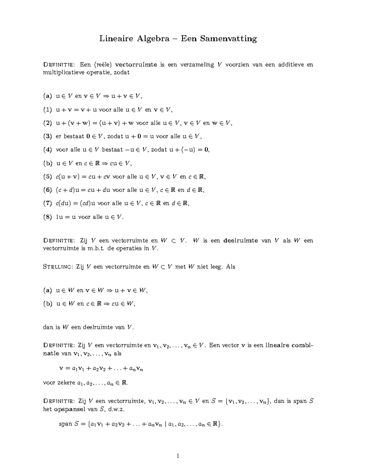 Lineaire Algebra Samenvatting - Lineaire Algebra – Een Samenvatting ...