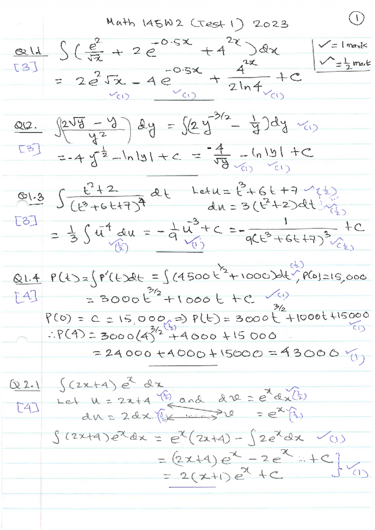 Math145test1soln Math145 Test 1 2023 Memo I Math 145w2 Test 1 2023 Qld Sc 2e Dax Vx 2xth