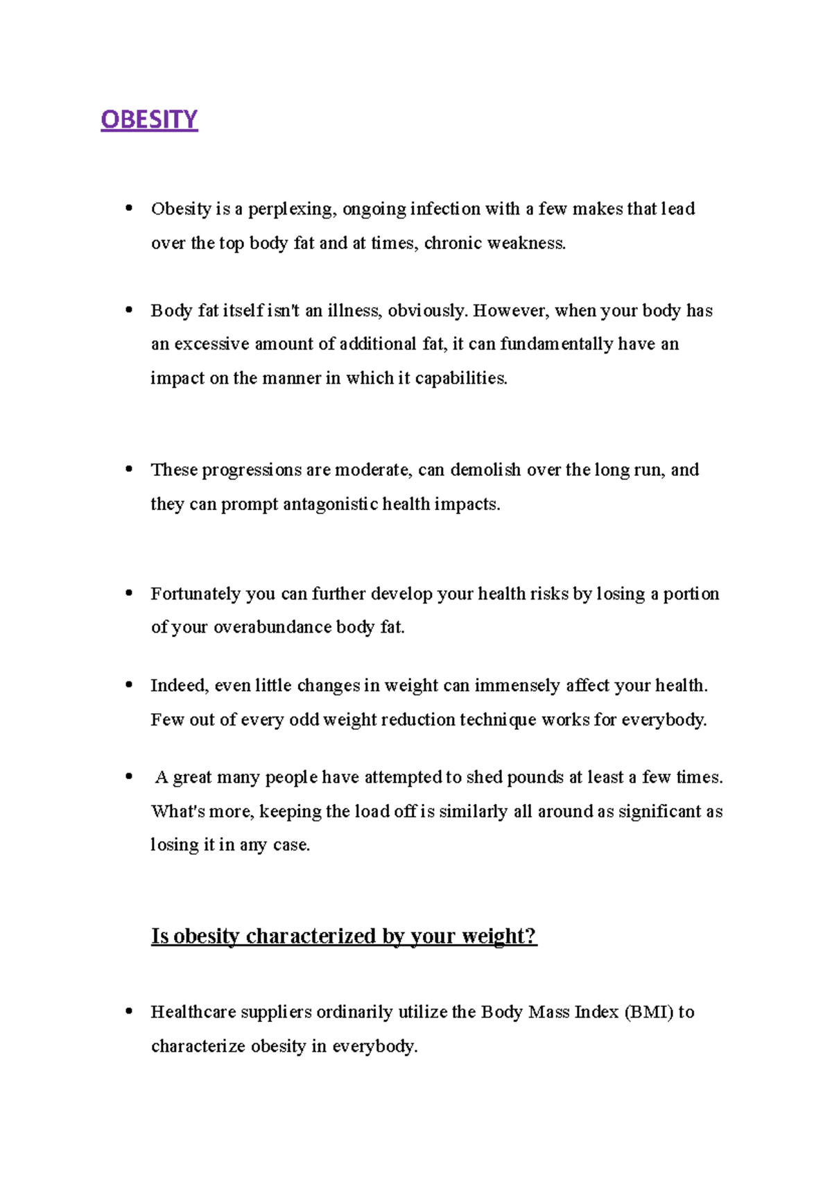 Obesity - useful lecture notes - OBESITY Obesity is a perplexing ...