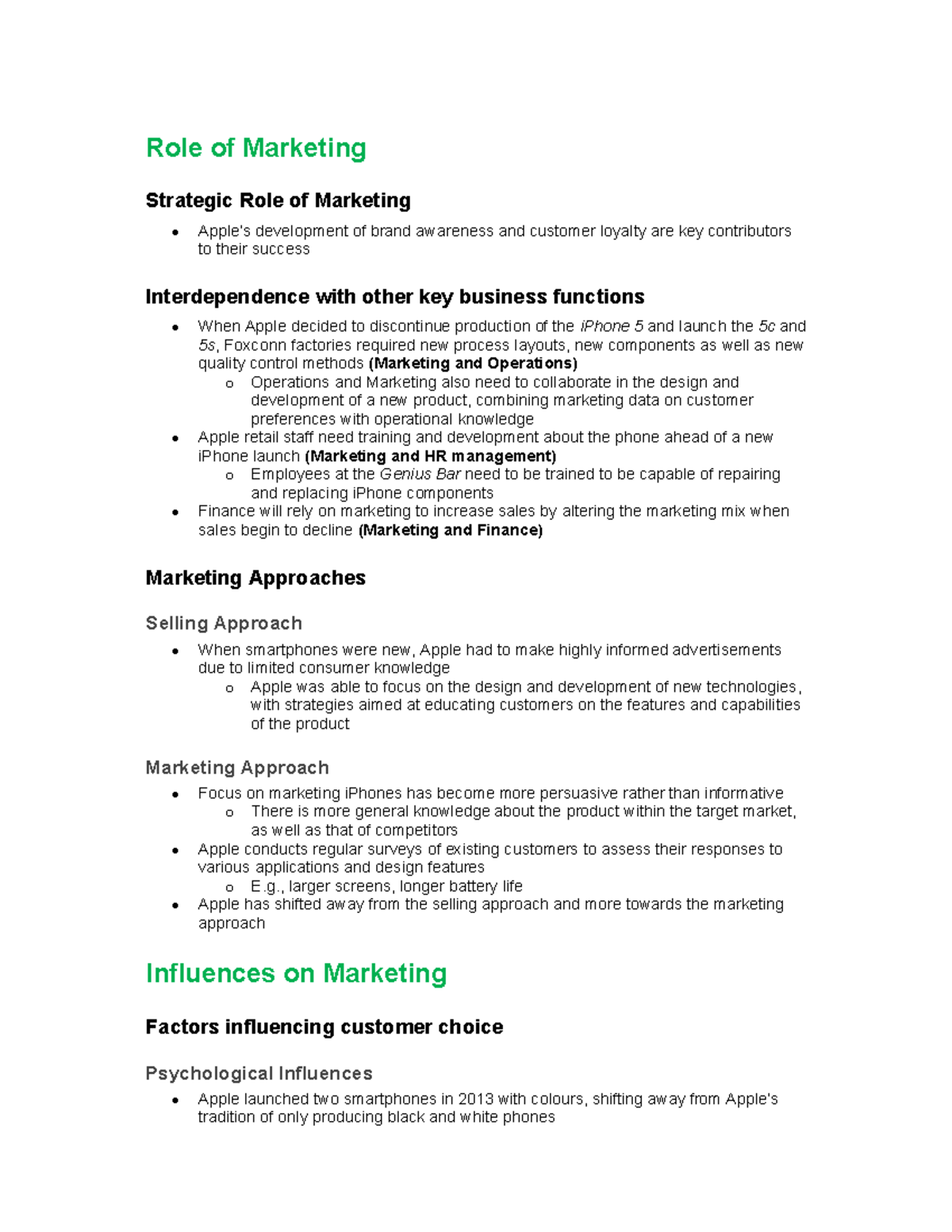 Apple-case-study-notes-marketing - Role of Marketing Strategic Role of ...