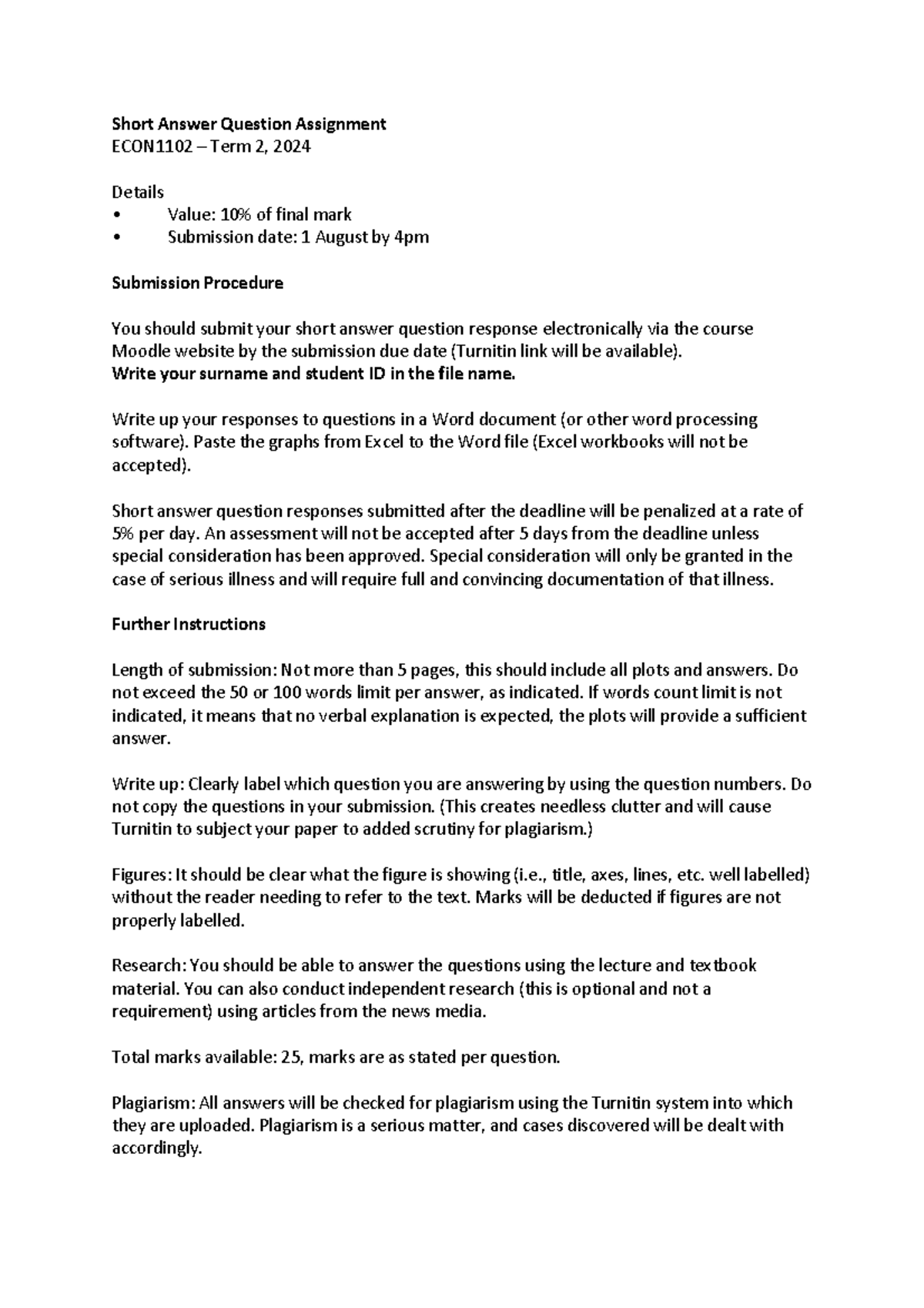 Short Answer Question Assignment 2024v1 - Short Answer Question ...